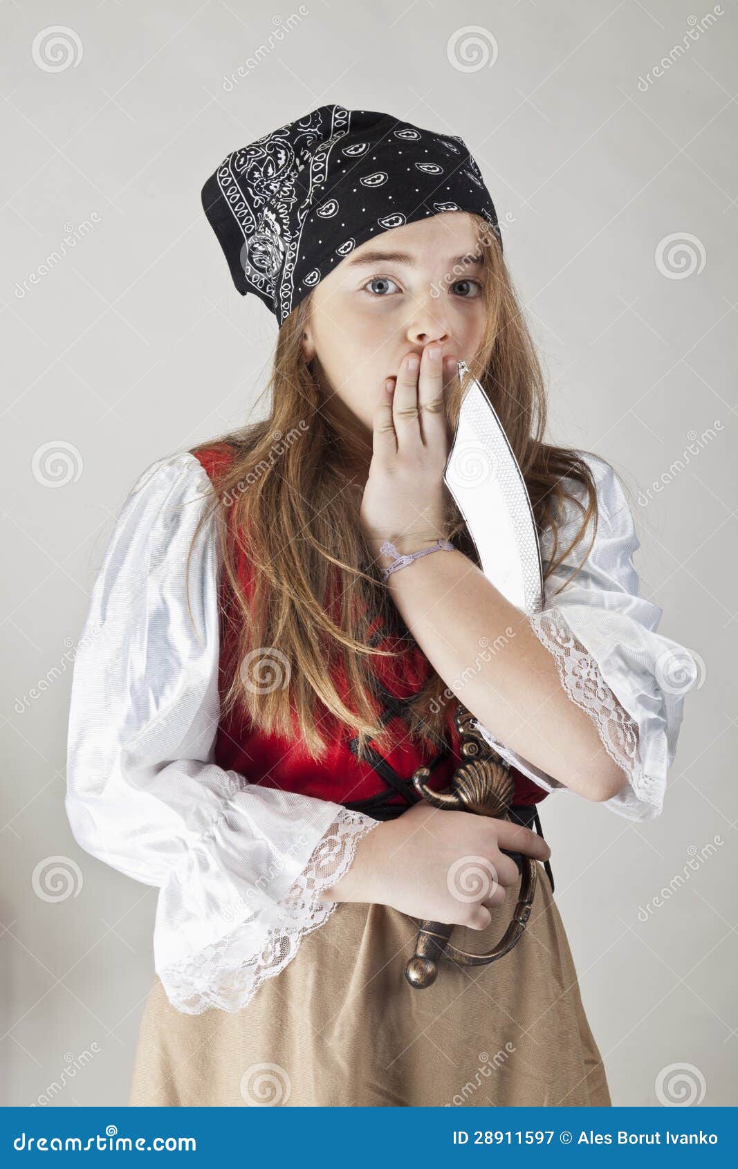 Scared Young Pirate Girl in a Costume Stock Image - Image of robbery ...