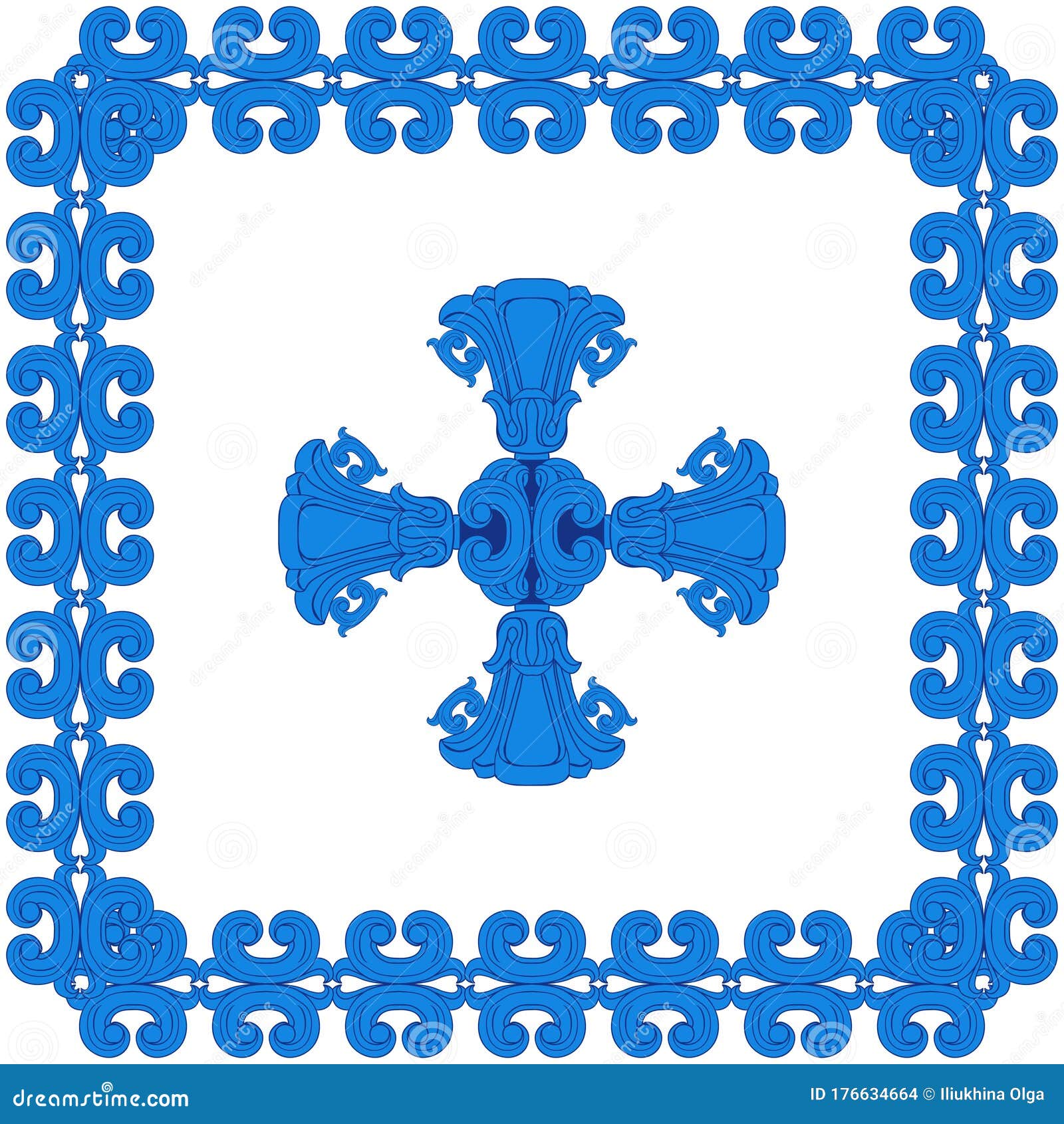 Scarf with a Blue Baroque Pattern on a White Background Stock ...