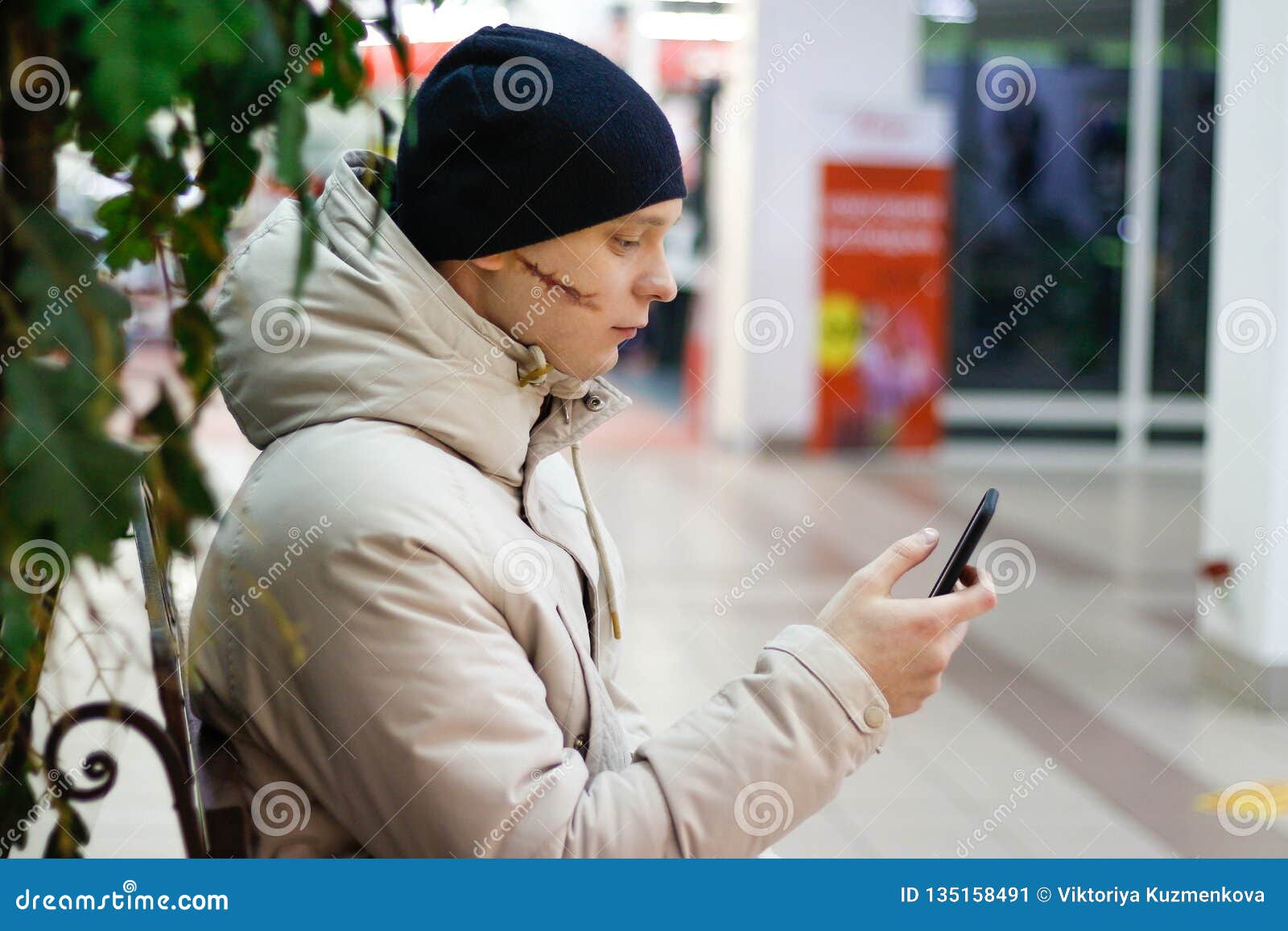 Scarface. a Young Man with a Big Scar on His Face Stock Image - Image ...