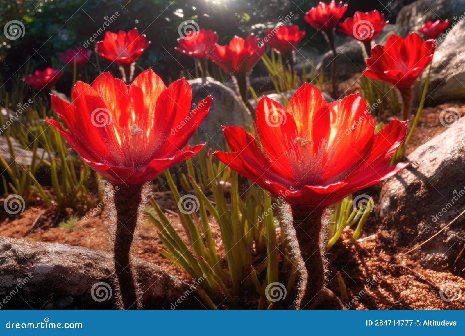 Scarlet Hedgehog Cactus Flowers in Sunlight Stock Image - Image of ...