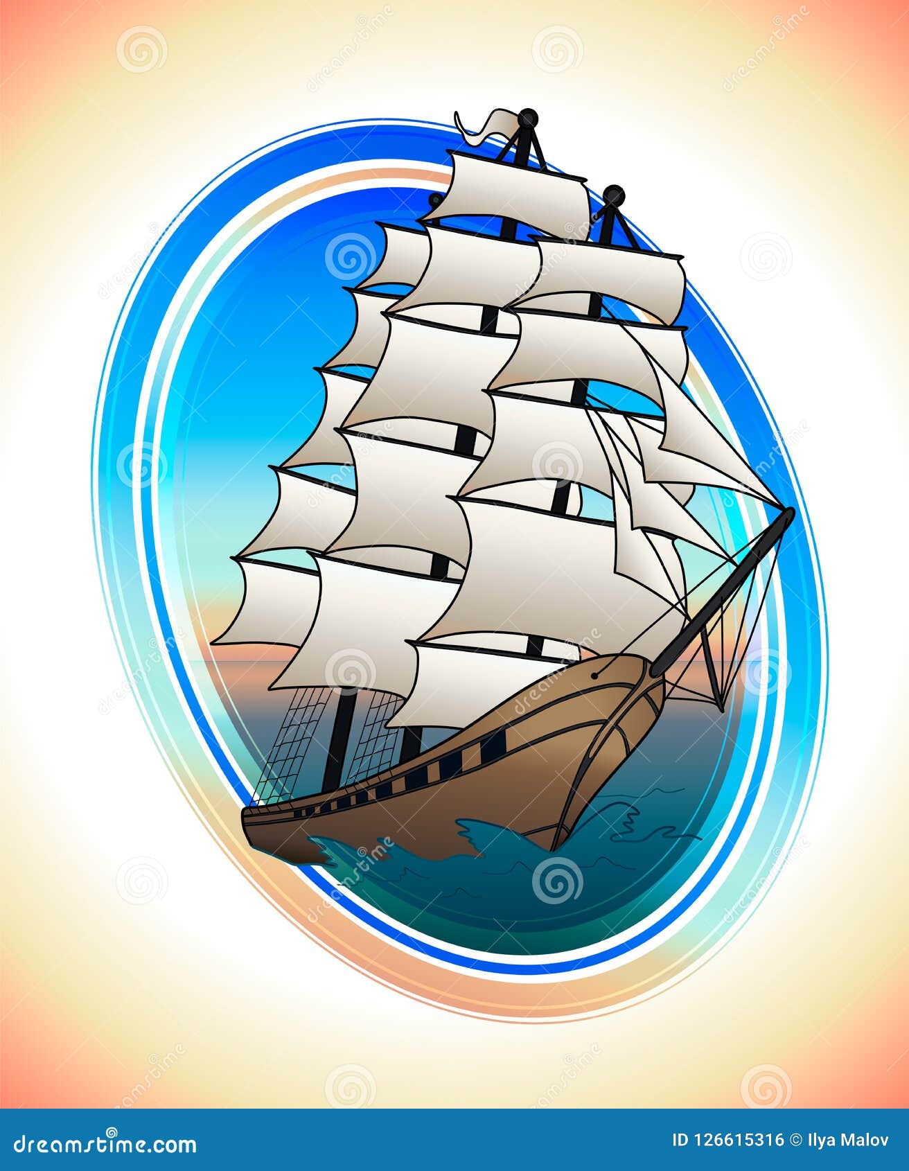 Scarlet Sails Ship In A Circle. Vector Draw | CartoonDealer.com #126615316
