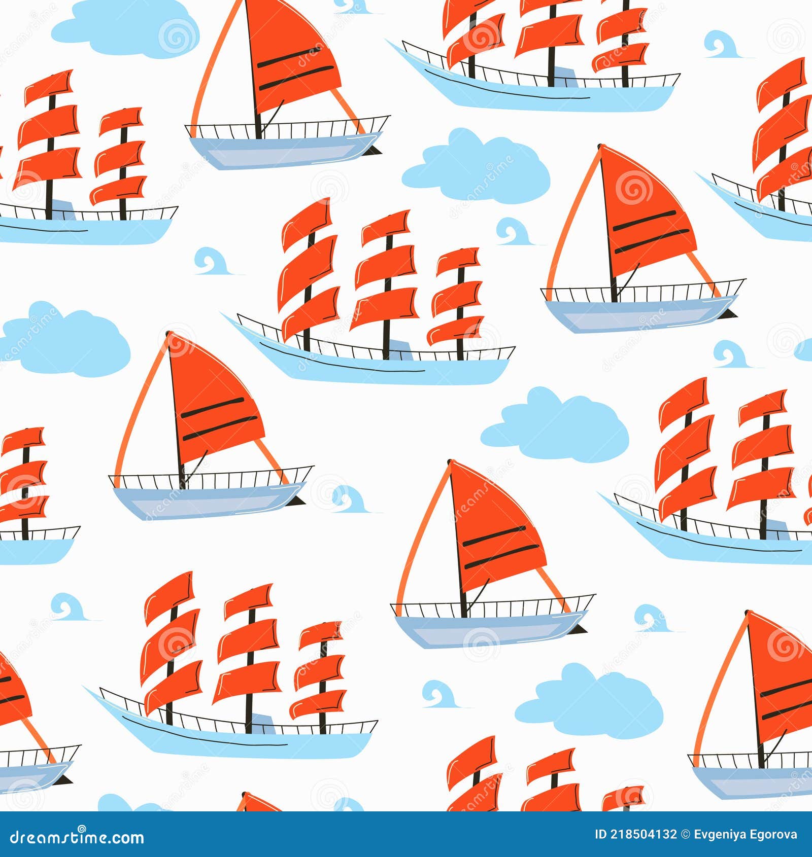 Scarlet Sails on Ships Seamless Pattern. Stock Vector - Illustration of ...