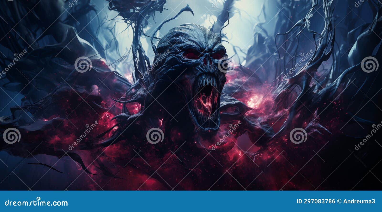 Scary Alien Monster Coming Out of the Darkness Stock Illustration ...