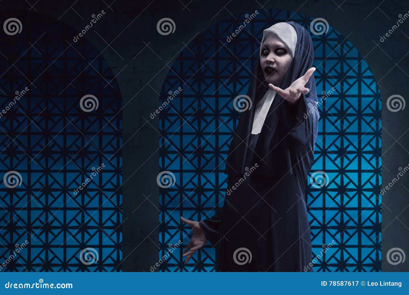 Scary Asian Nun Lend Hand on Stock Image - Image of emotion, black ...