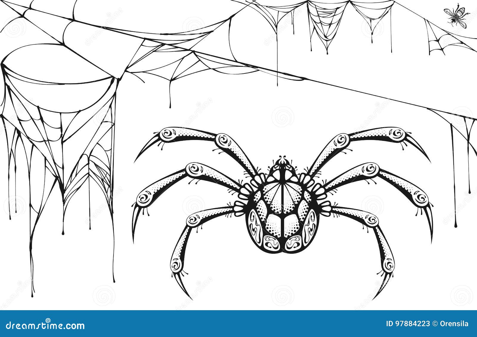 Scary Black Spiders Vector Patterns. Creepy Halloween Illustrations ...