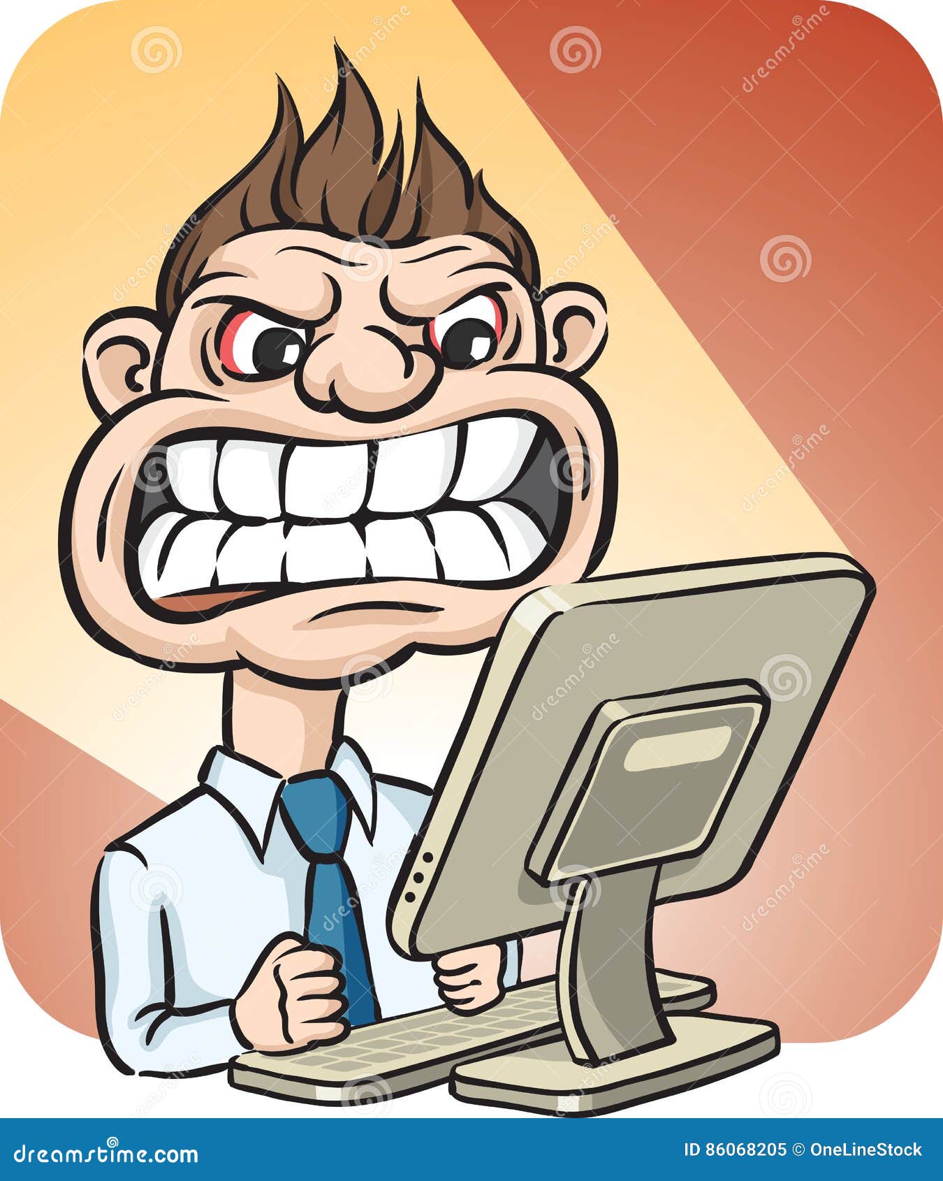Scary Businessman and Desktop Computer Stock Vector - Illustration of ...