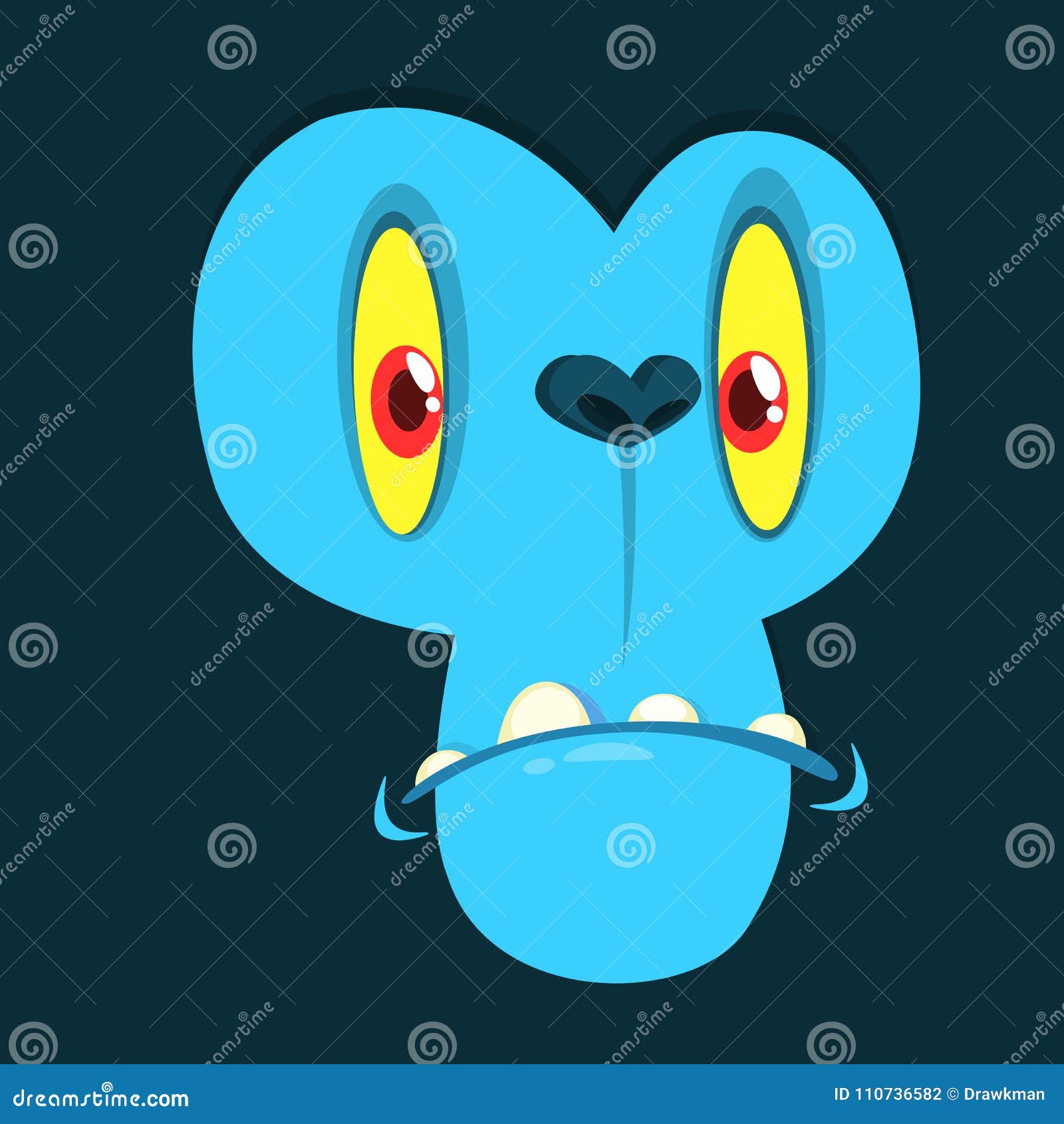 Scary Cartoon Monster Face Avatar. Vector Blue Monster Yeti. Stock ...