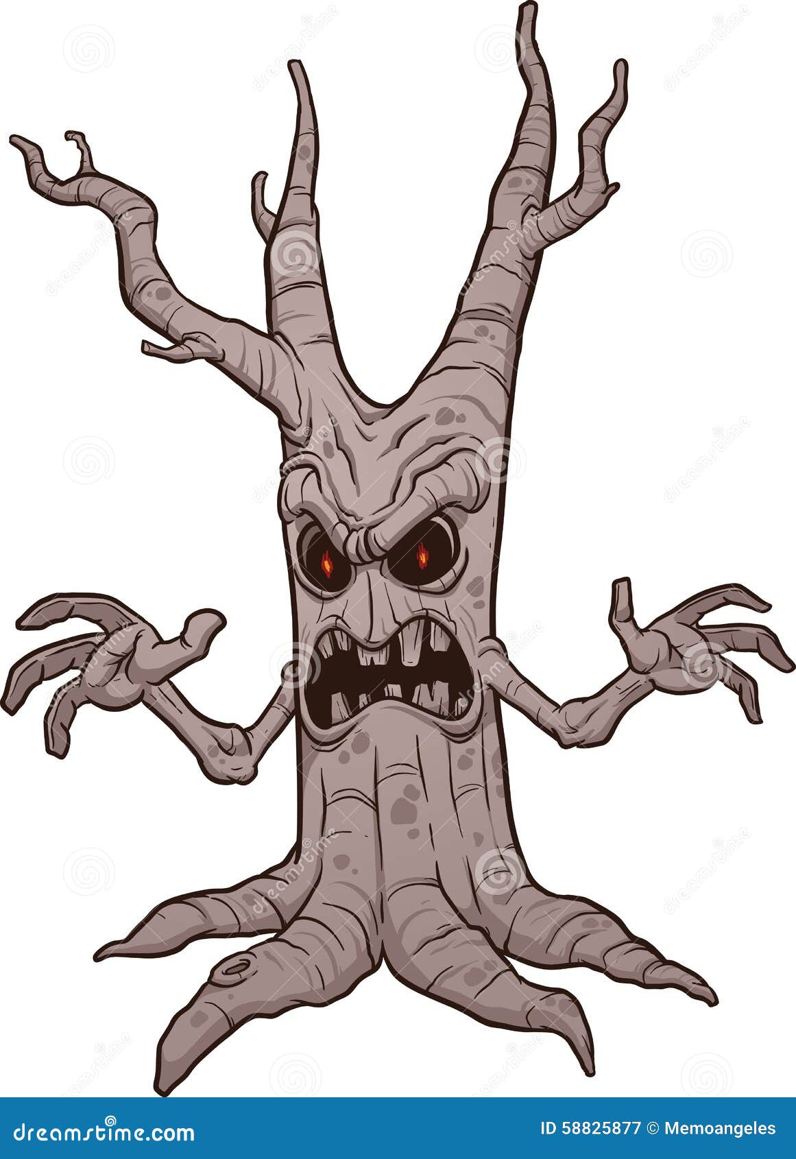 Scary cartoon tree stock vector. Illustration of gradients - 58825877