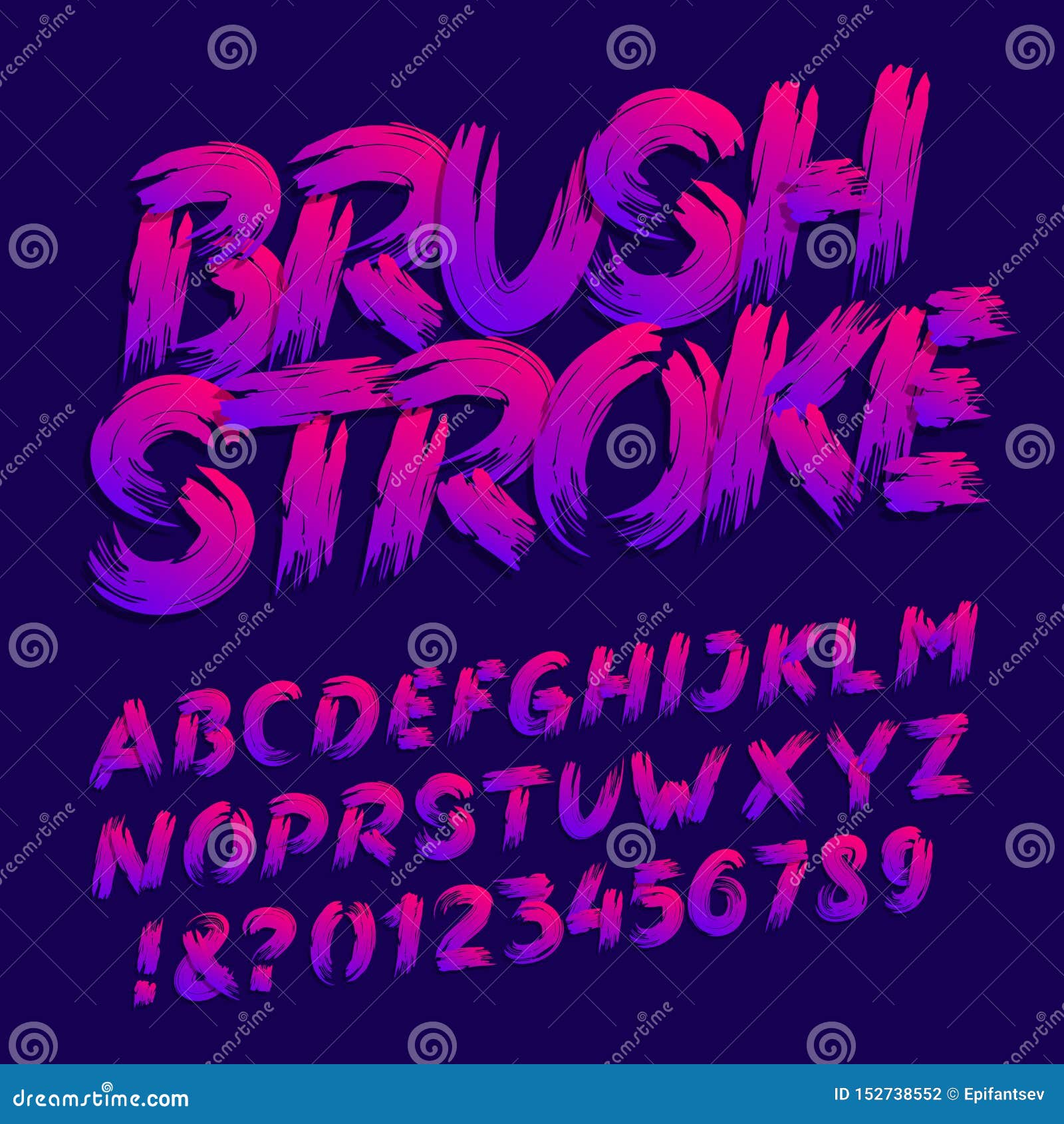 Brush Stroke Alphabet Font. Uppercase Handwritten Letters and Numbers ...