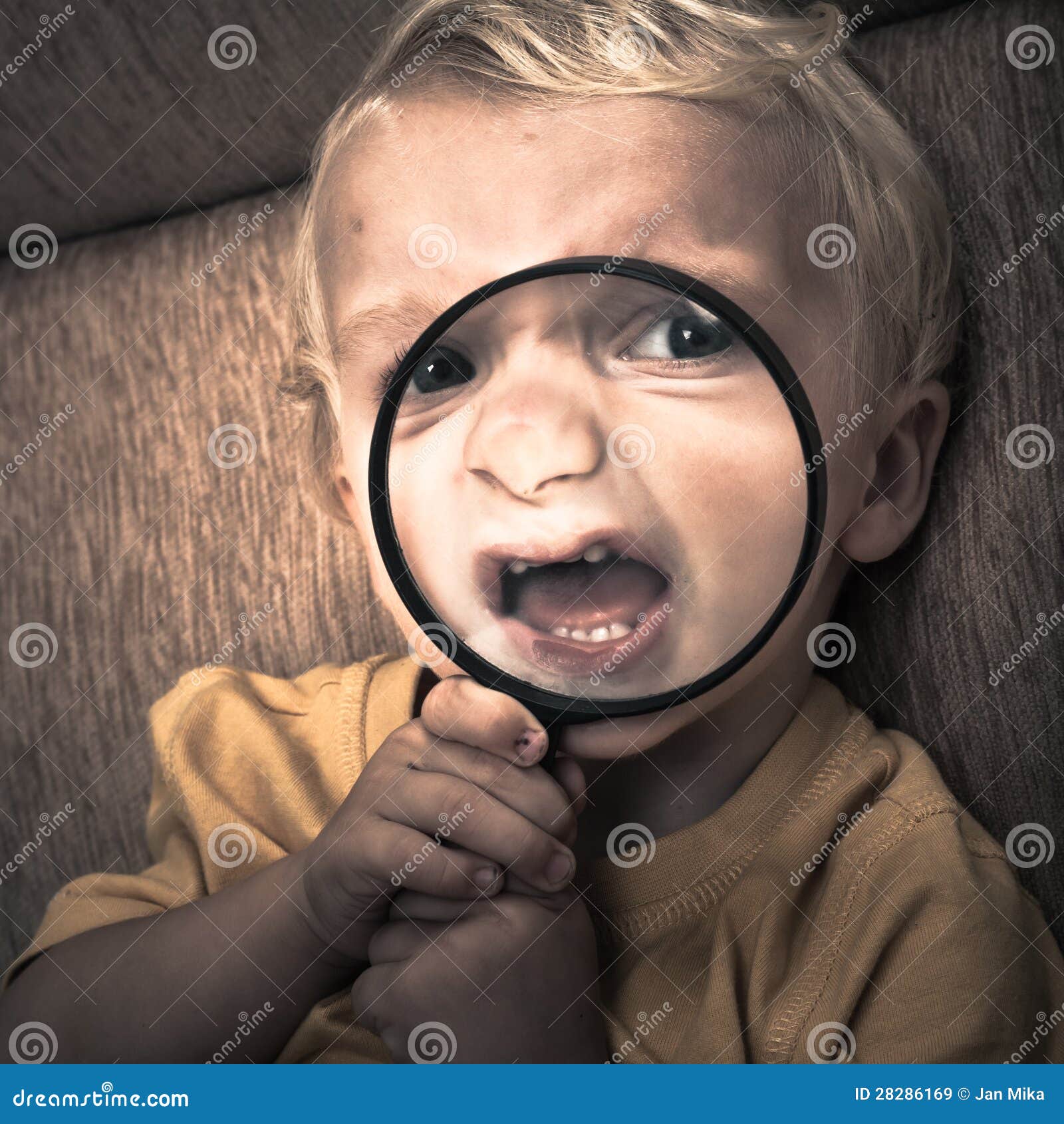 Scary child stock image. Image of magnifying, baby, funny - 28286169