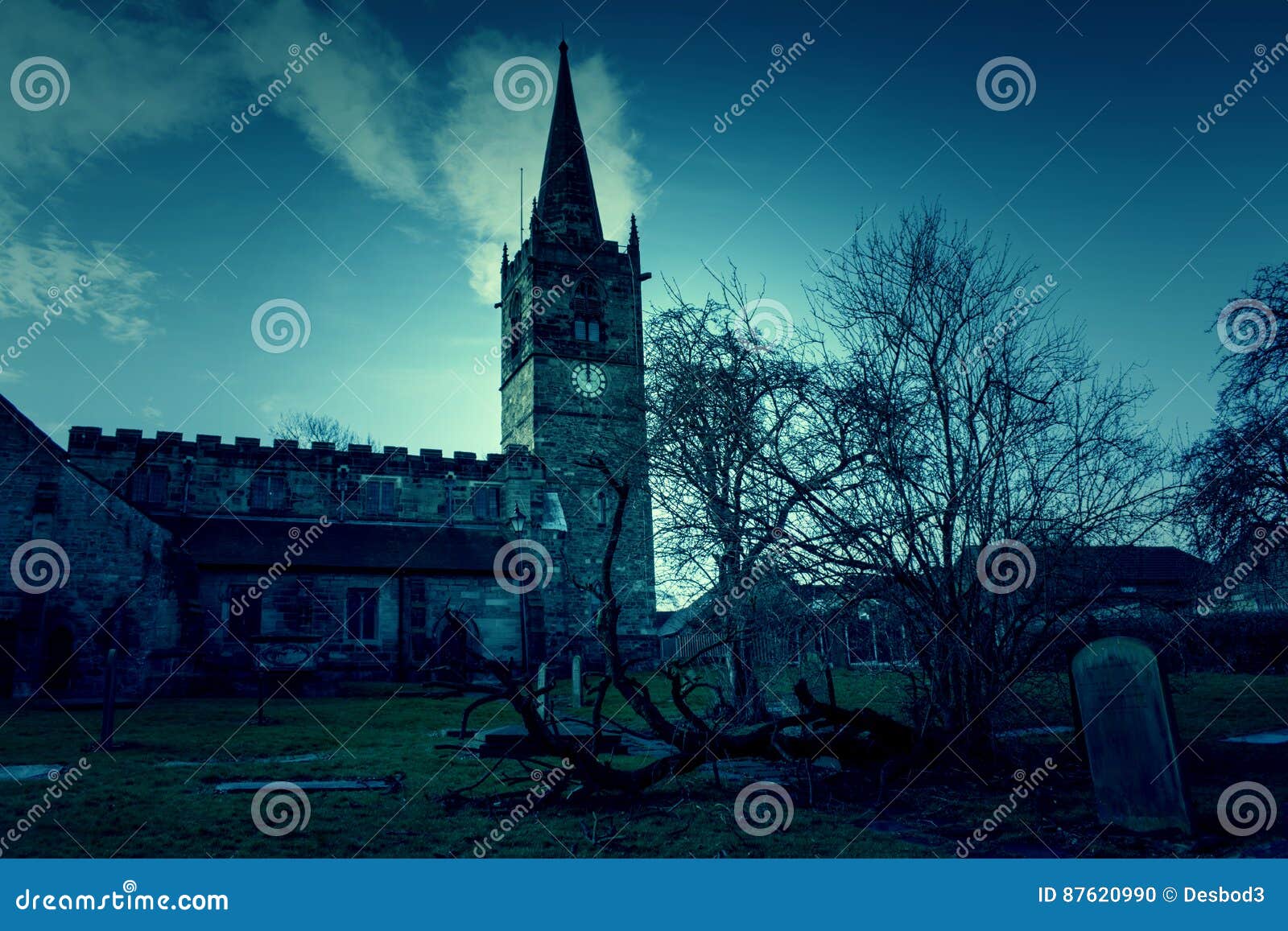 Scary Church Graveyard stock photo. Image of tree, supernatural - 87620990