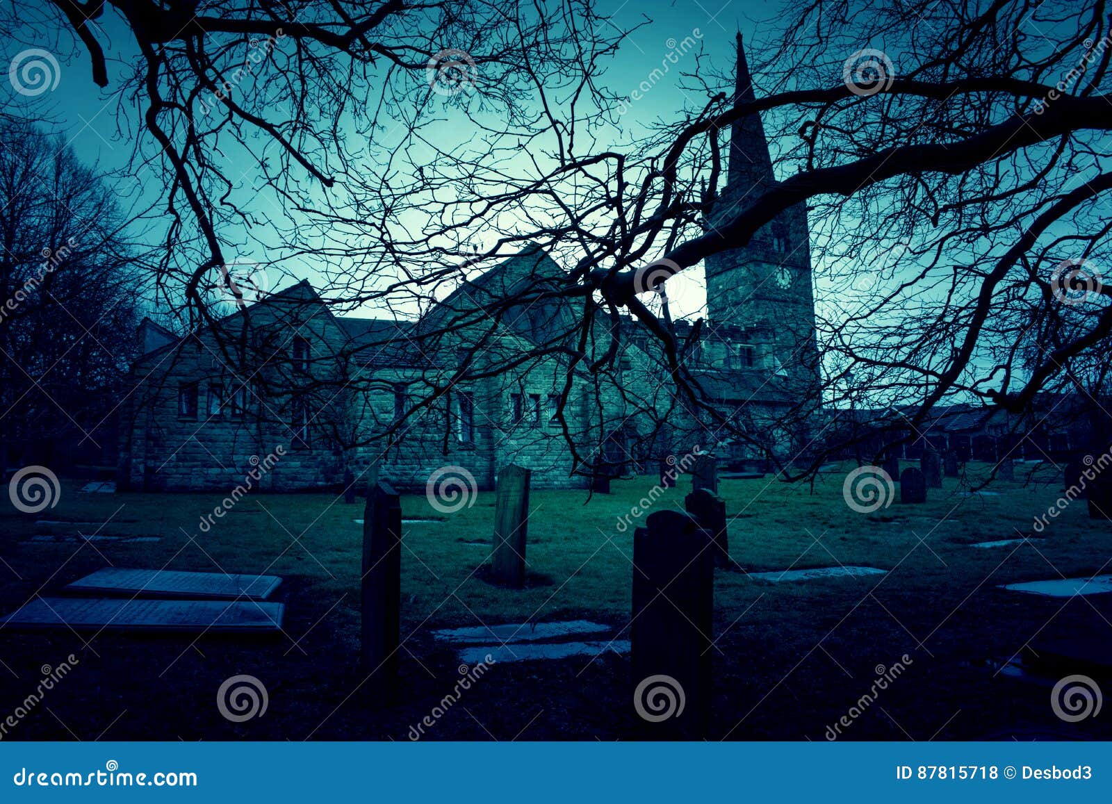 Scary Church Graveyard stock photo. Image of eerie, scene - 87815718