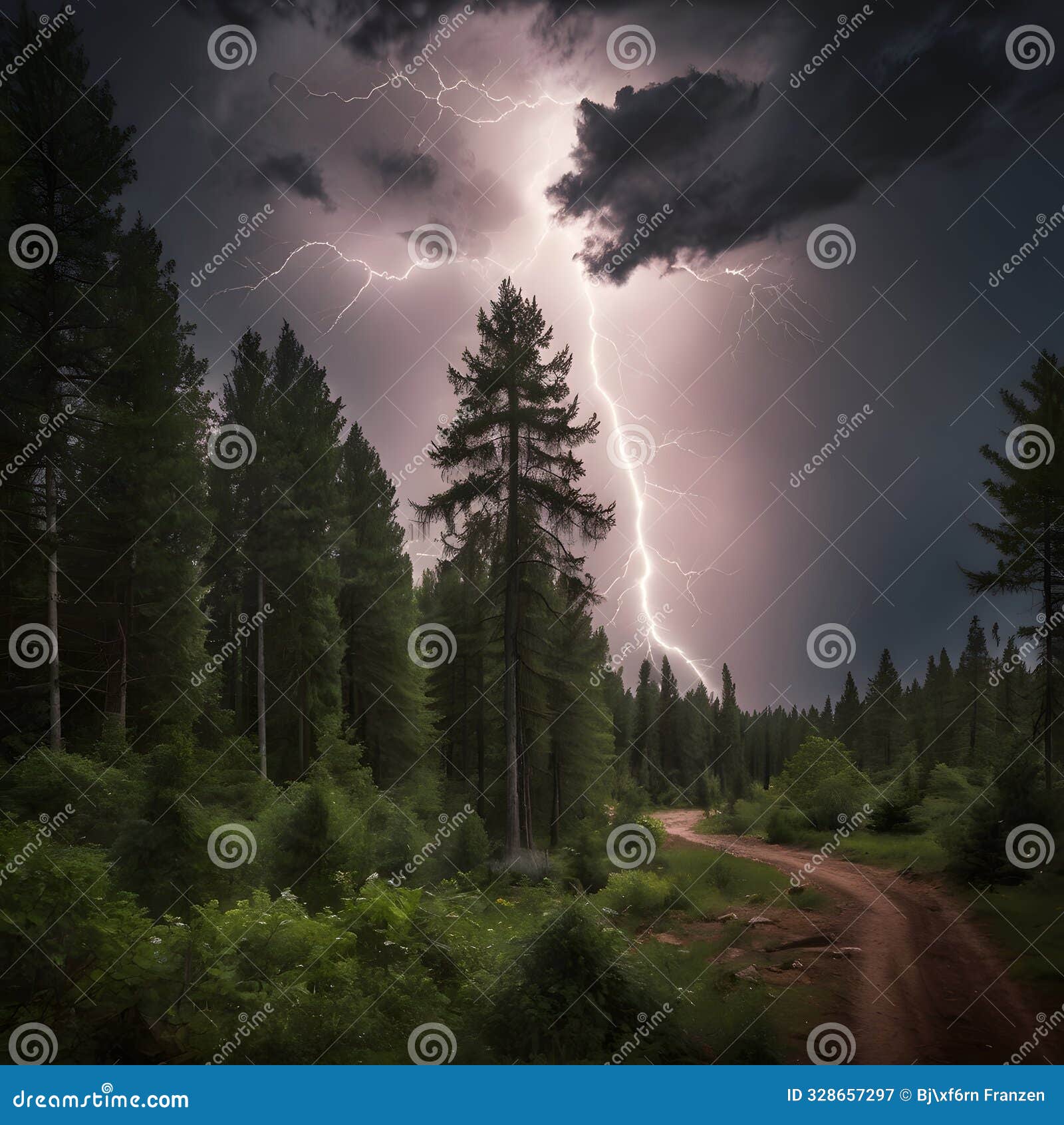 Cloudy Thunder Thunderstorm Lightning Bolt Trees Stock Illustration ...