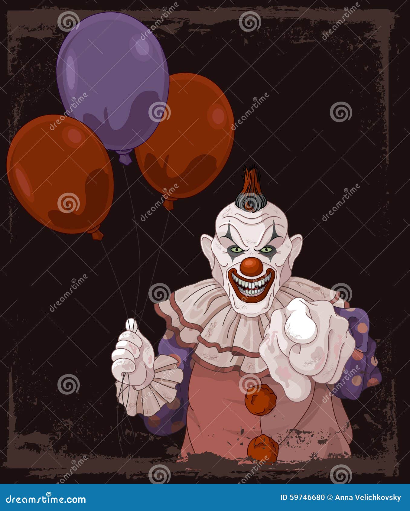 Scary Clown Creepy, Spooky, Horror Faces With Balloons. Vector ...
