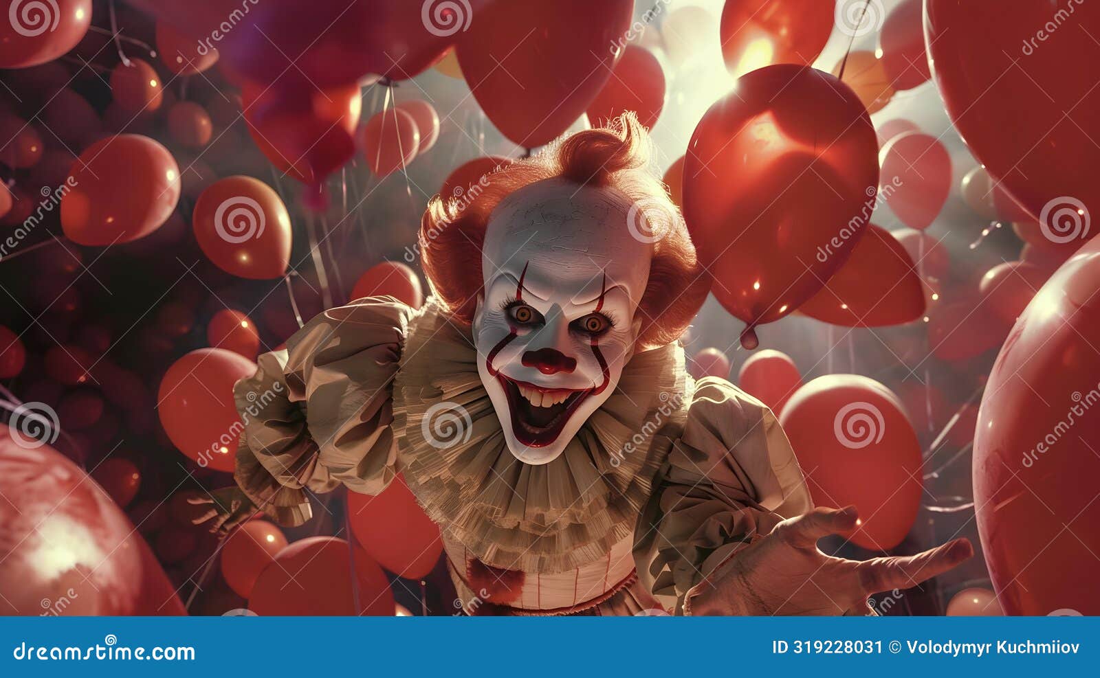 Scary Clown with Red Balloons. Halloween. 3d Rendering. Stock ...