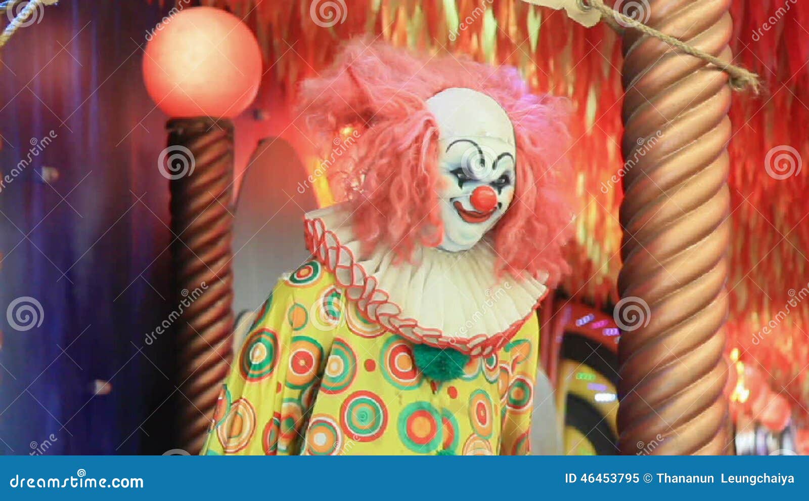 Scary clown robot smiling. stock video. Video of circus - 46453795