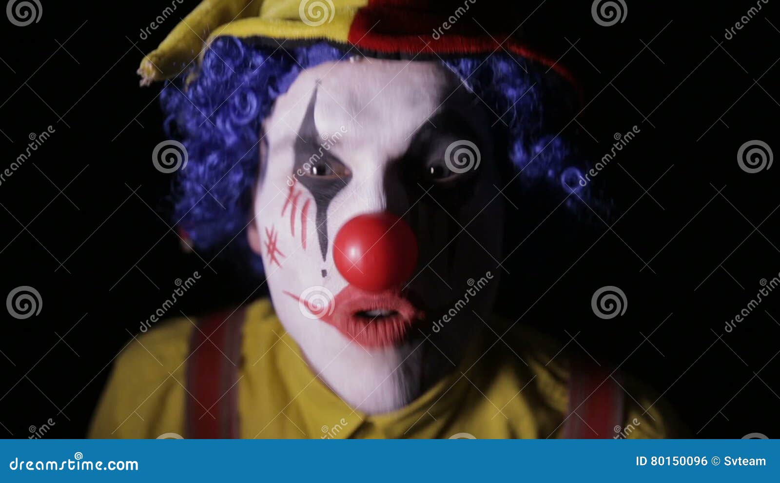Scary Clown Screaming into Camera Faces. Close-up Stock Footage - Video ...
