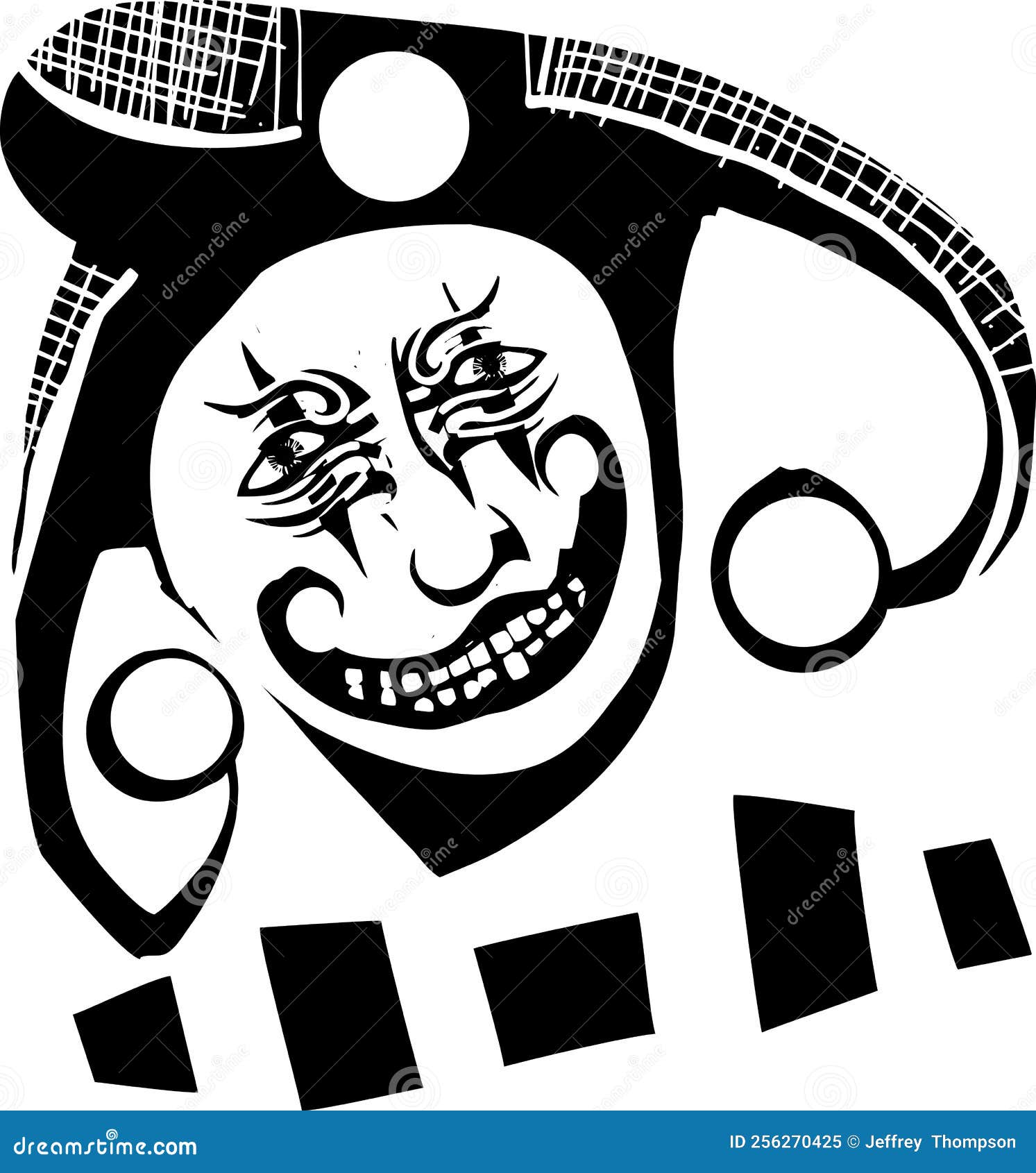 Scary Clown With Machine Gun. Terrible Eyes. Nightmare Vector Il ...