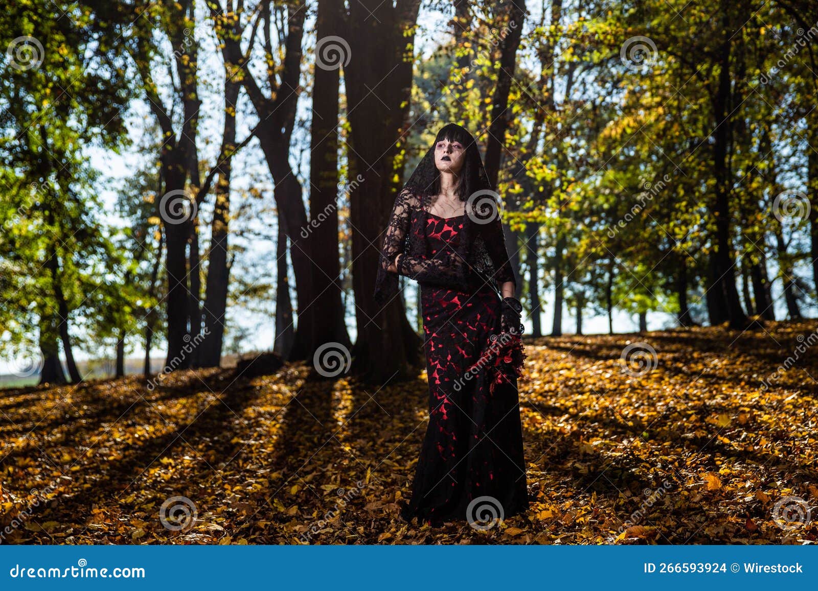 Scary Corpse Bride in the Autumn Forest Stock Photo - Image of evil ...