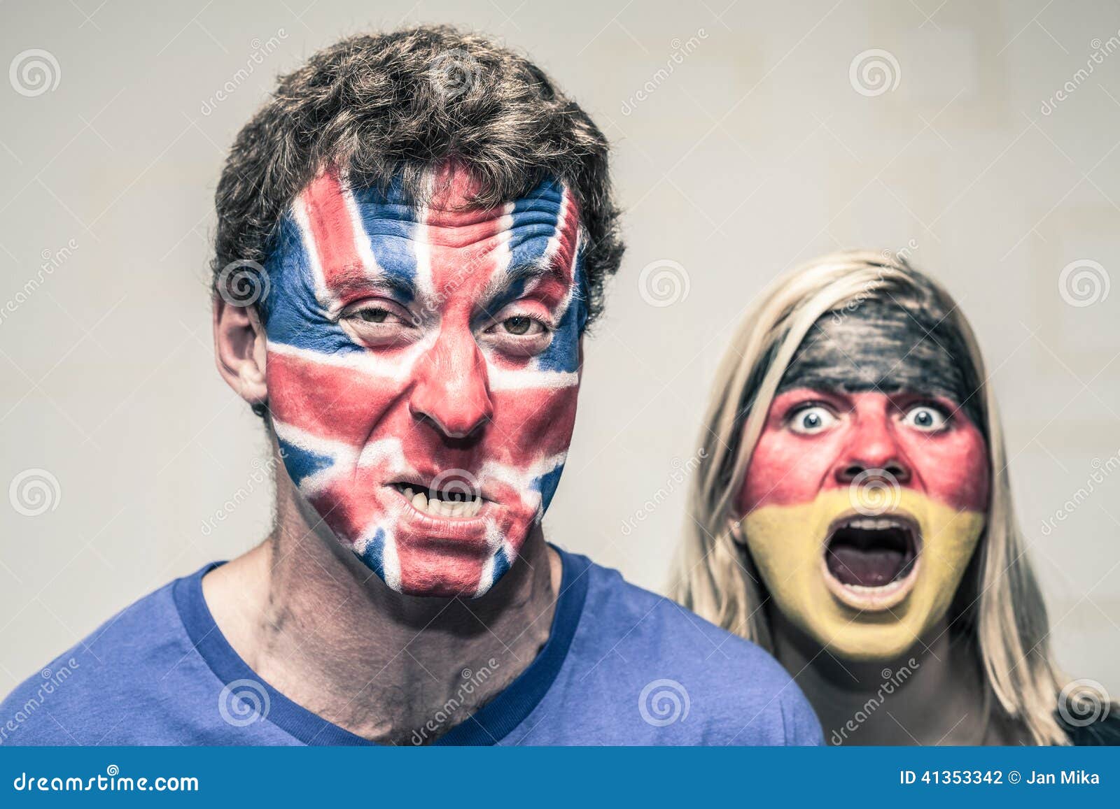 Scary Couple with British and German Flag on Face Stock Photo - Image ...