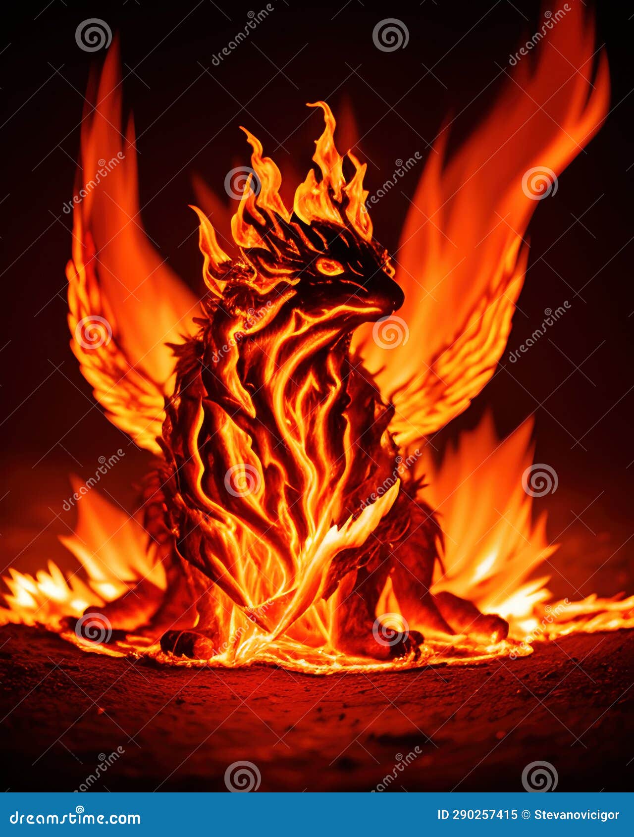 Scary Creature Made Out of Fire Flames, Generative Ai Stock ...