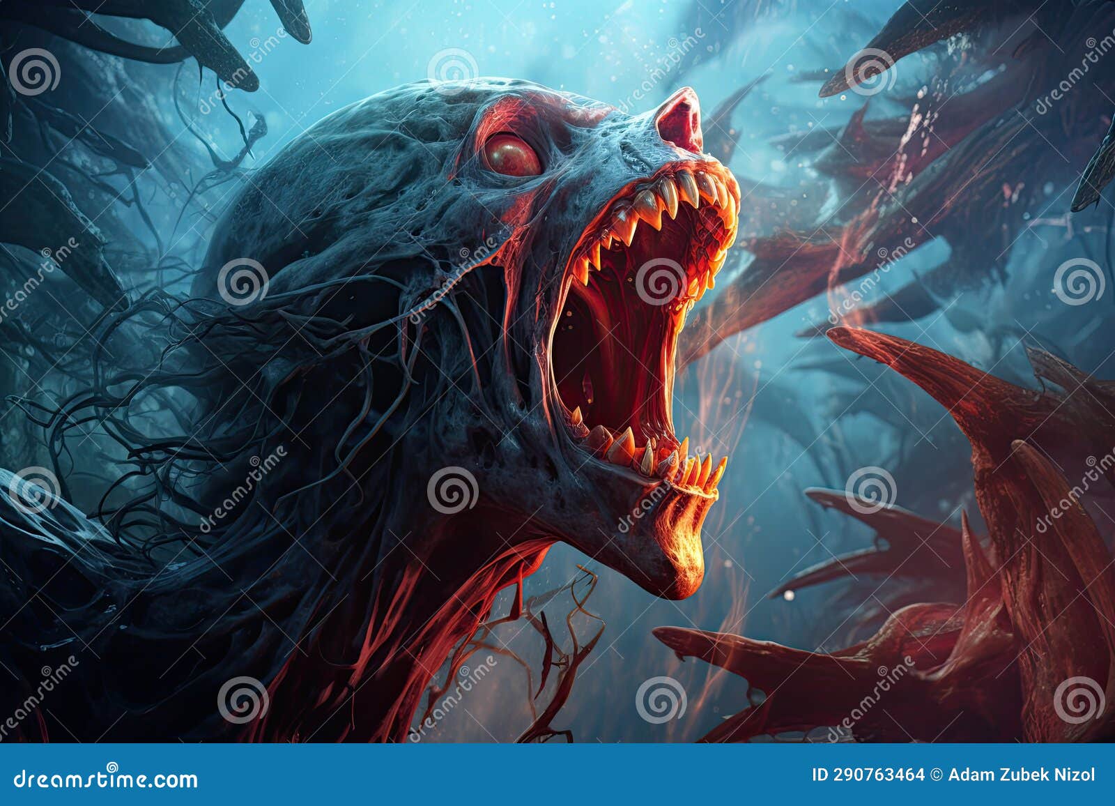 A Scary Creature with Red Eyes and Sharp Teeth Stock Illustration ...
