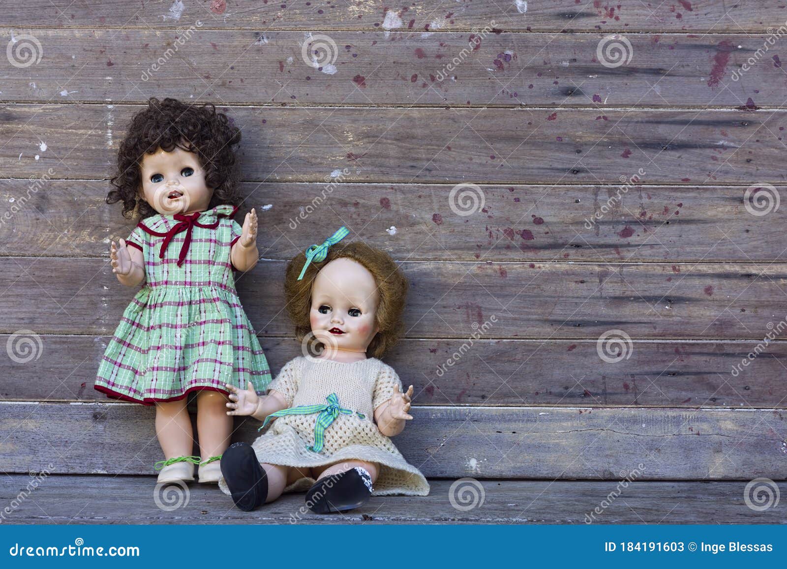 Two Scary Creepy Old Dolls Stock Image Image Of Halloween 184191603