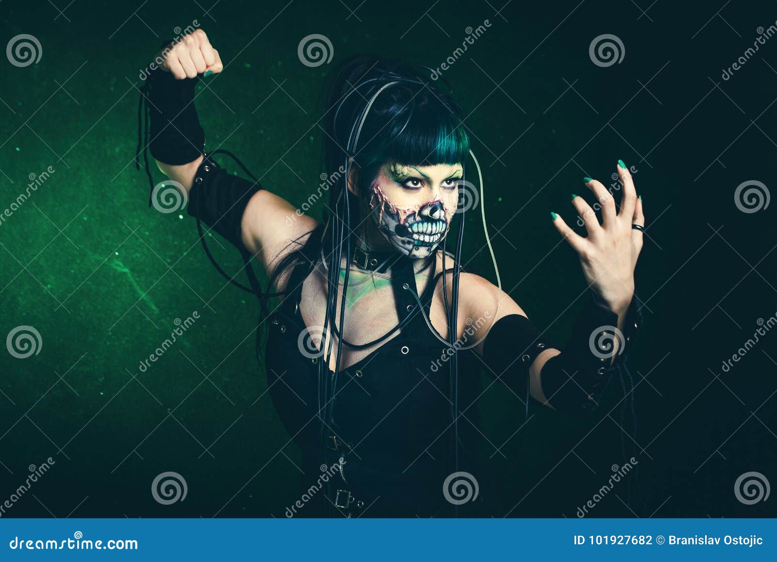 Scary Cyber Skeleton Woman Studio Stock Photo - Image of paint, fantasy ...