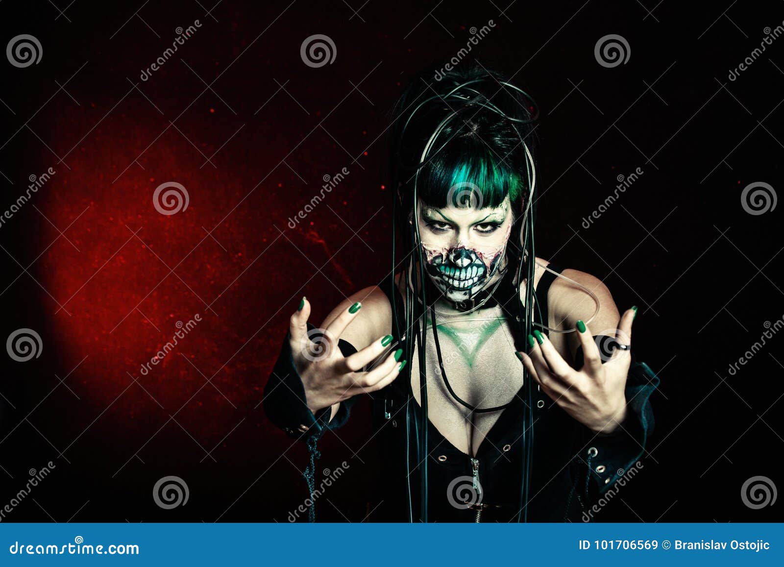 Scary Cyber Skeleton Woman Studio Shot Stock Image - Image of holiday ...