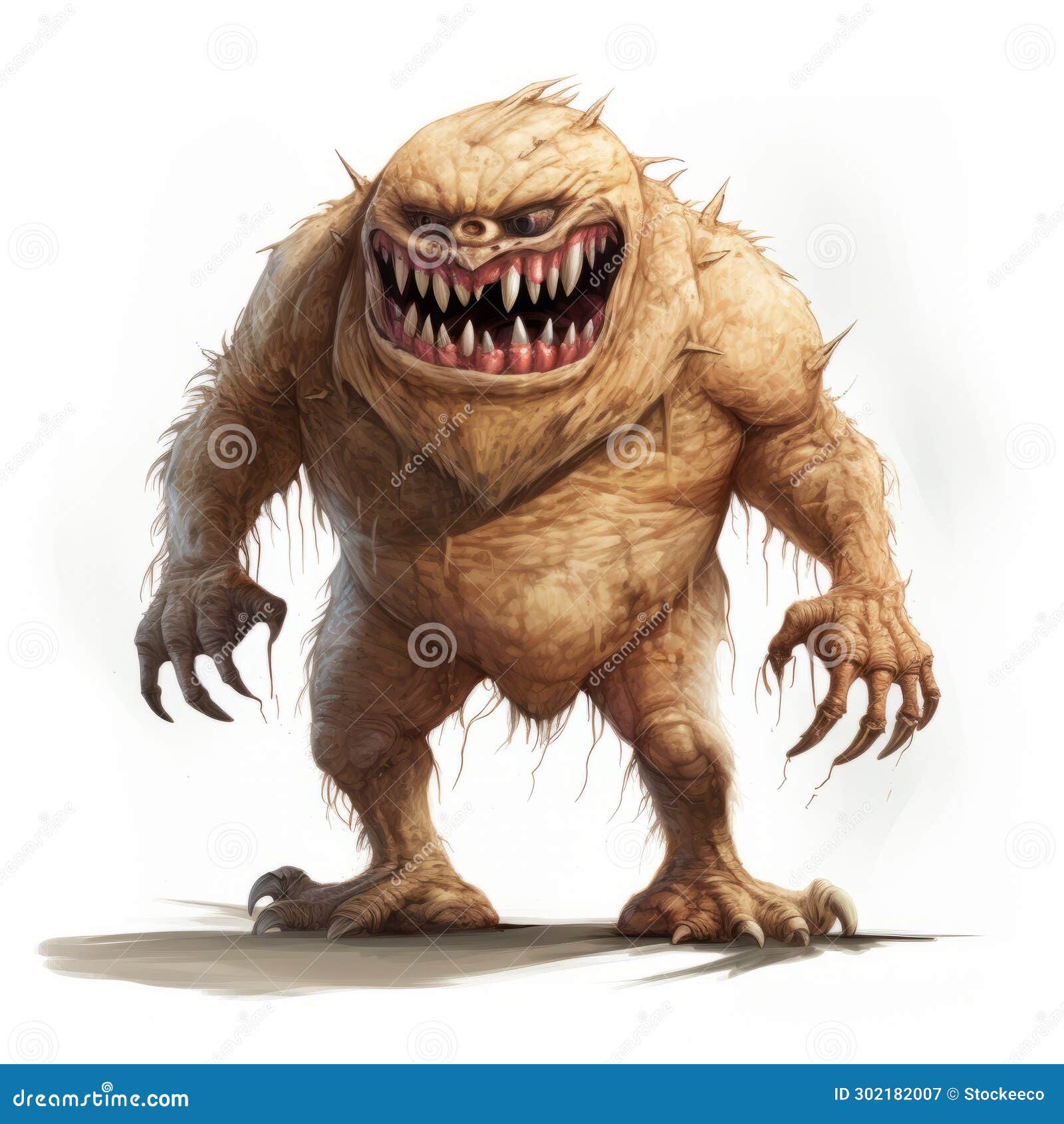 Scary Cyclops Monster on White Background - Realistic Brushwork Comic ...