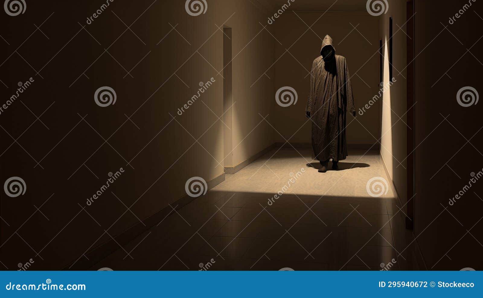 Ominous Oriental Minimalism: Dark Hallway with Mysterious Figure Stock ...