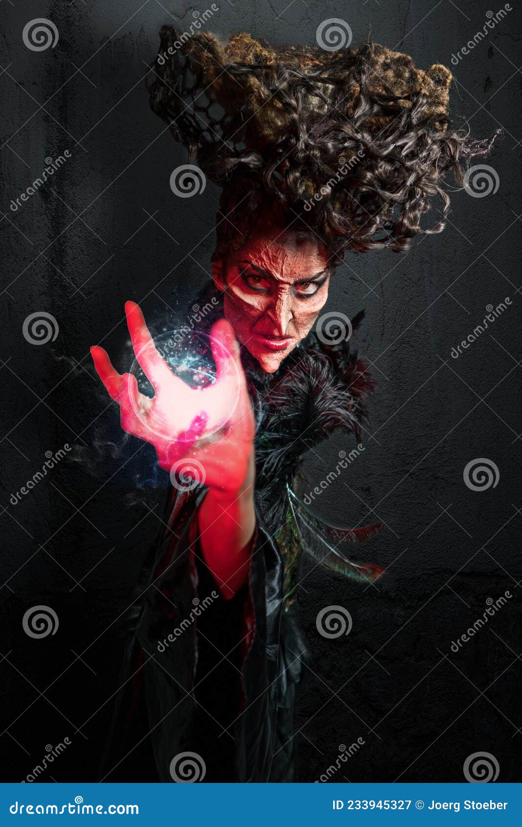 Witch Conjuring, Putting Magic Spell And Cooking Potion In Pot With ...