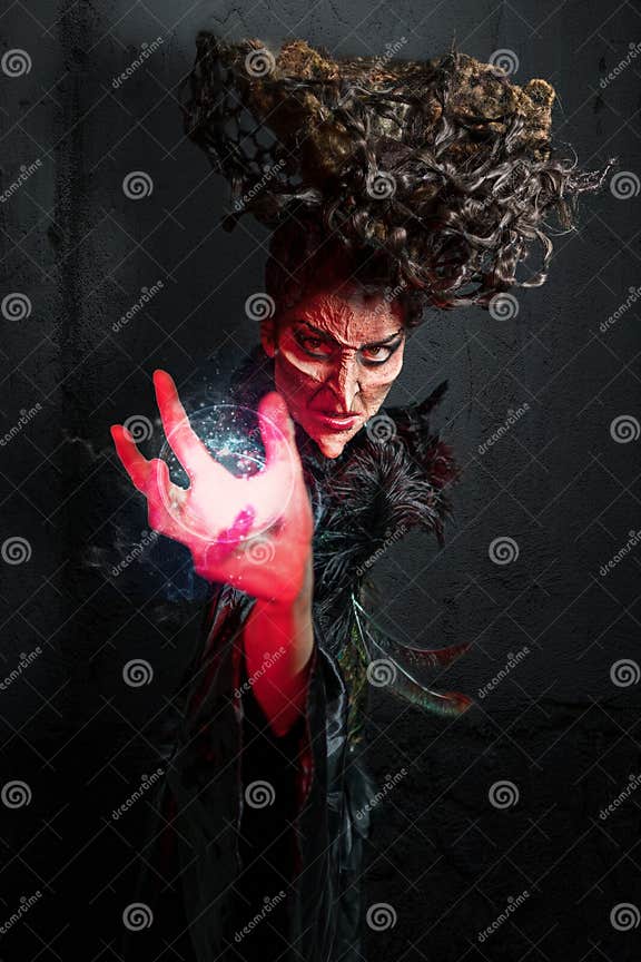 Scary Witch Conjuring a Spell Stock Image - Image of insanity, darkness ...