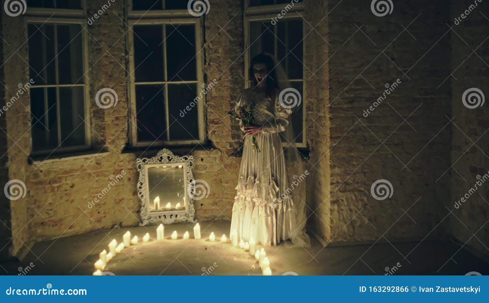 Scary Dead Bride With Scars Inside Spooky House Royalty-Free Stock ...