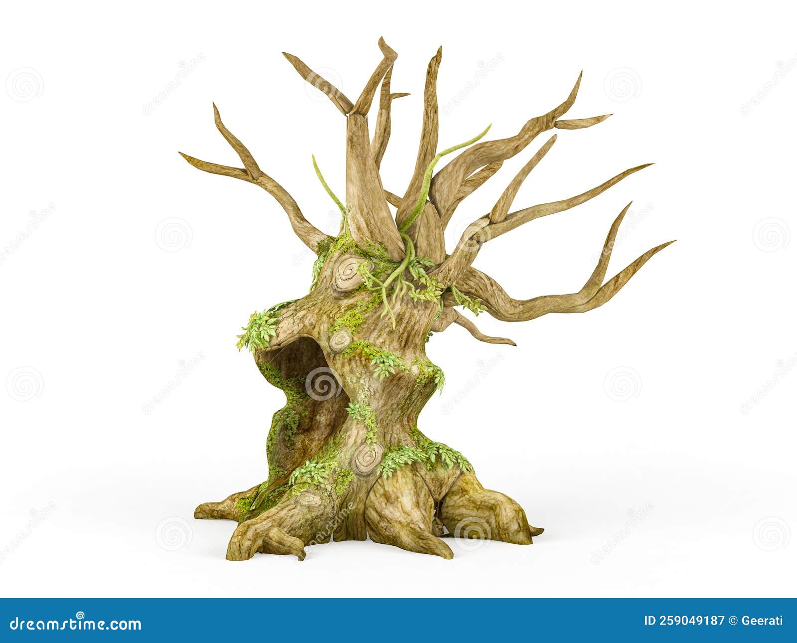 Scary Dead Tree with Creeping Plant Isolated on White Background, 3D ...
