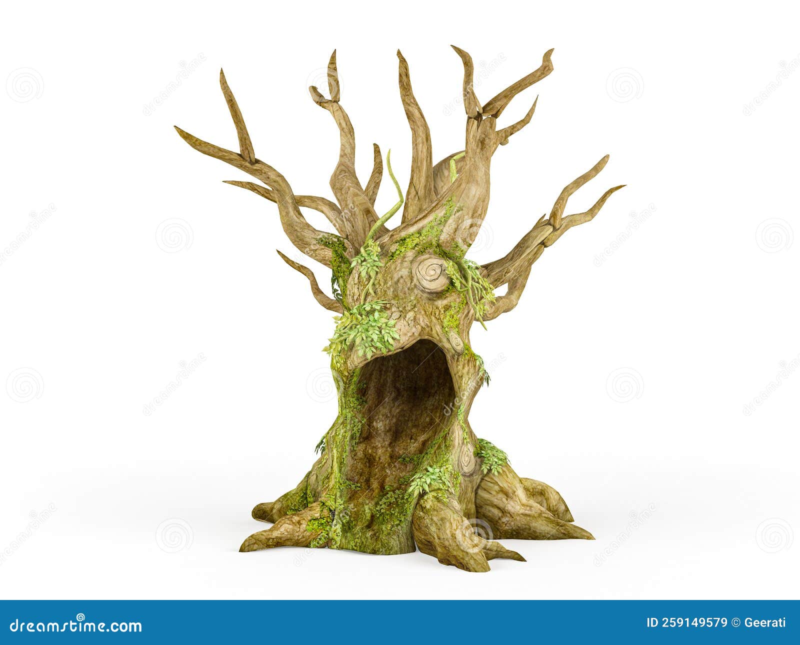 Scary Dead Tree With Creeping Plant Isolated On White Background, 3D ...