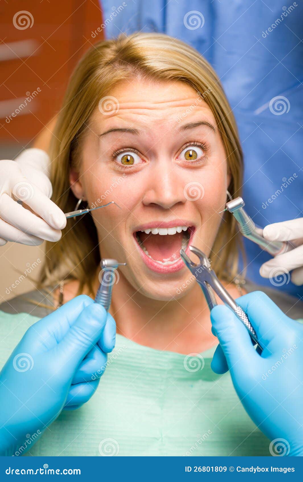 Scary Dental Tools Crazy Patient Facial Expression Stock Image - Image ...