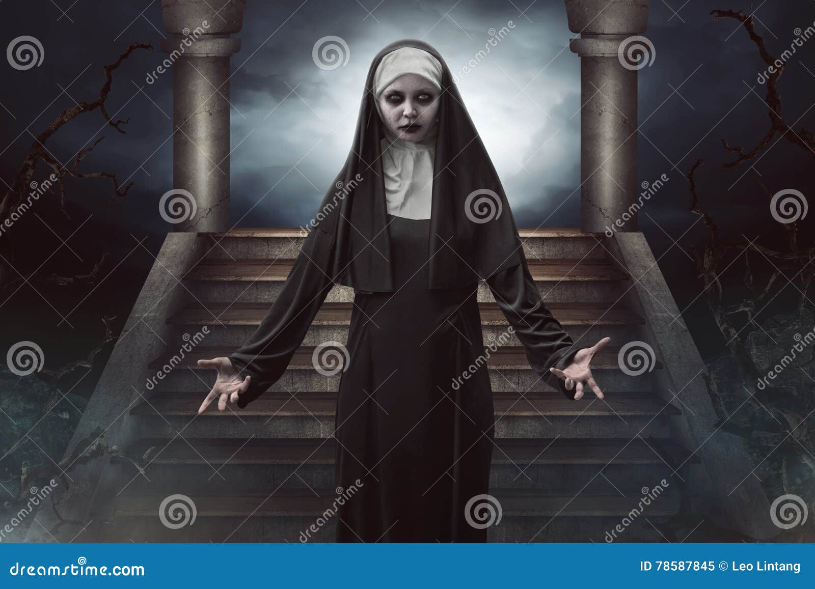Scary Devil Nun stock image. Image of blood, monster - 78587845