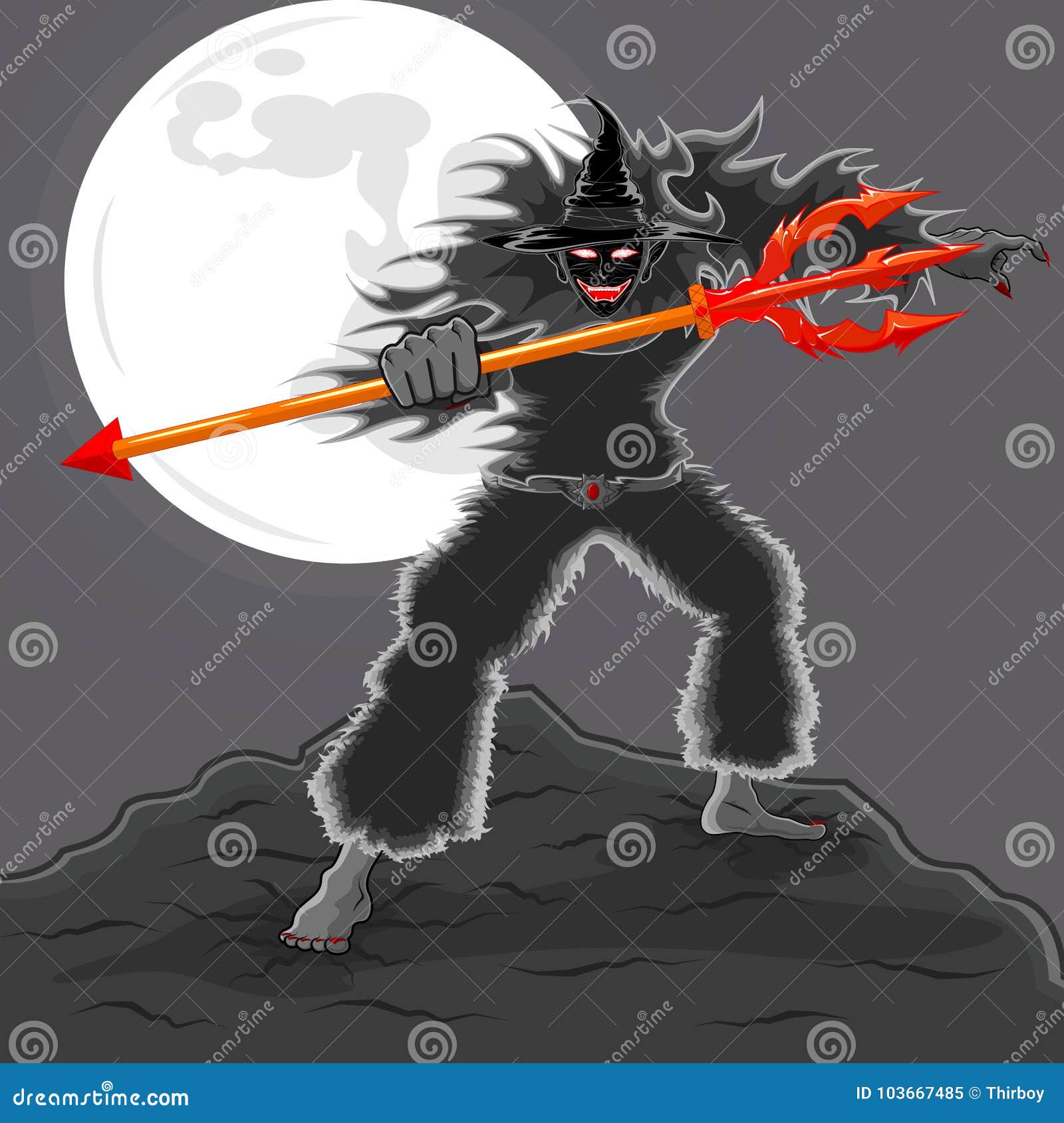 Scary Devil Wizard with Red Trident in Right Hand Stock Vector ...