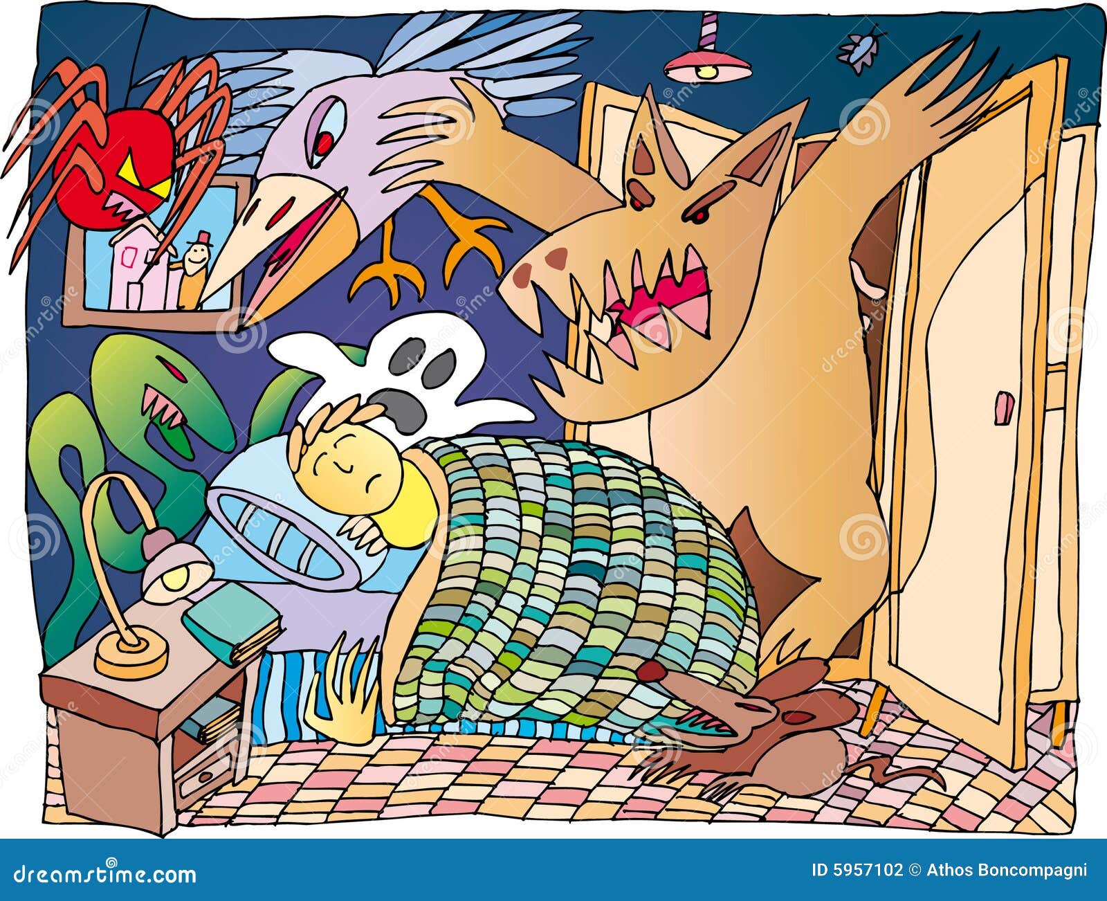 Scary dreams stock vector. Illustration of bedroom, horror - 5957102