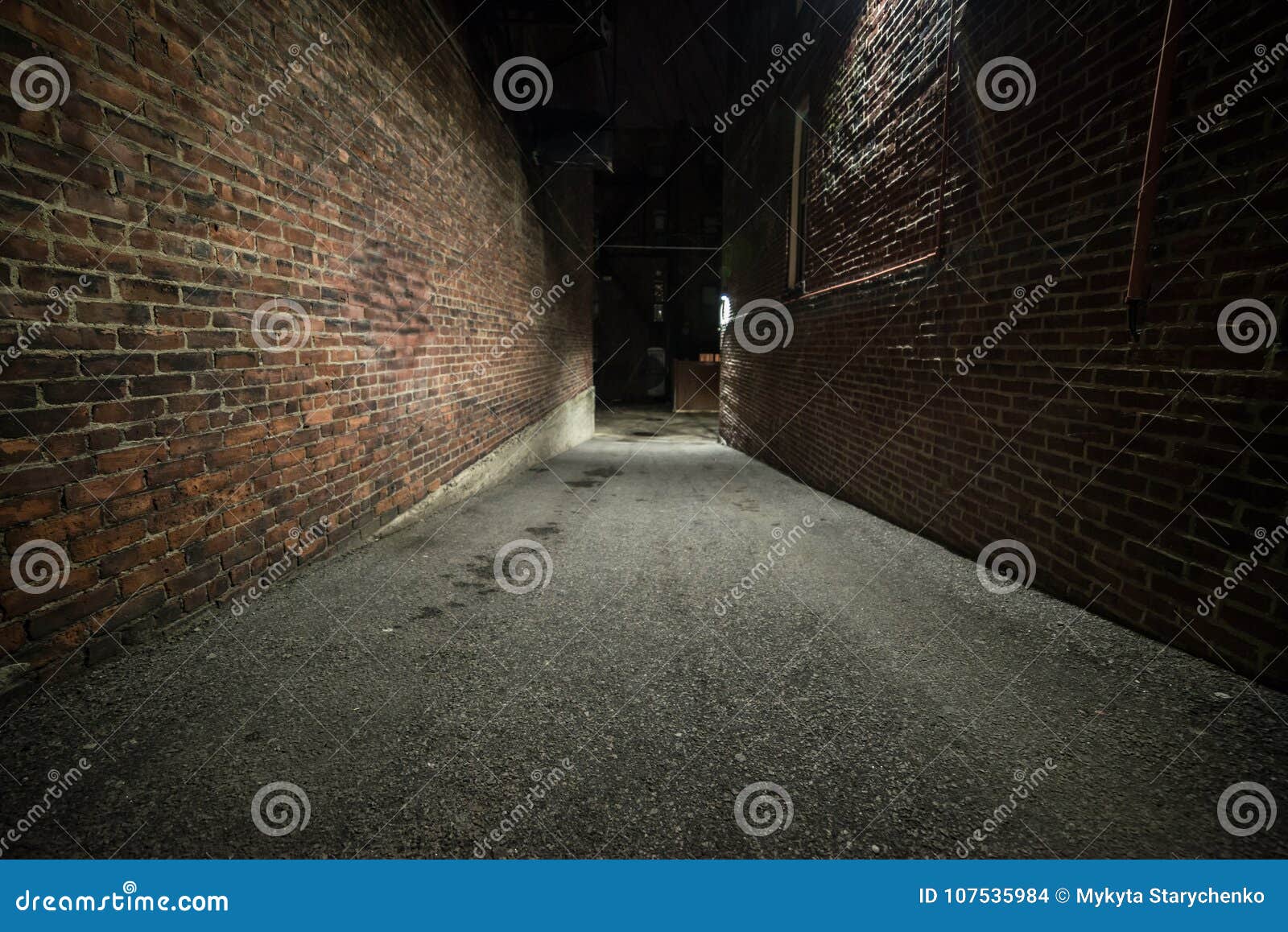 Scary Empty Dark Alley with Brick Walls. Stock Photo - Image of crime ...