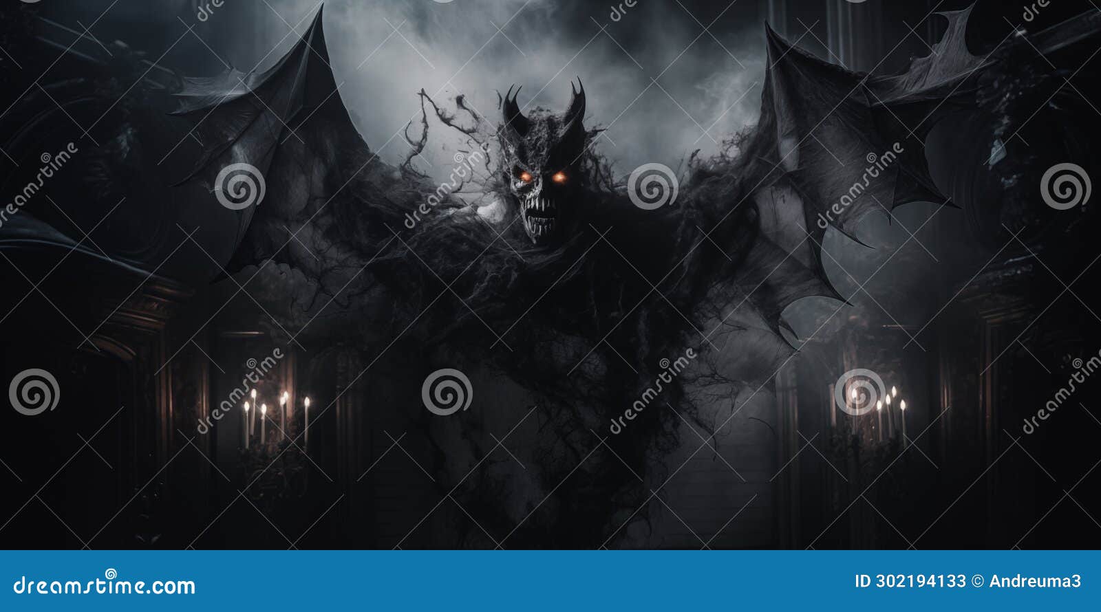 Scary Evil Bat Vampire Monster in Dark Room with Smoke Stock ...