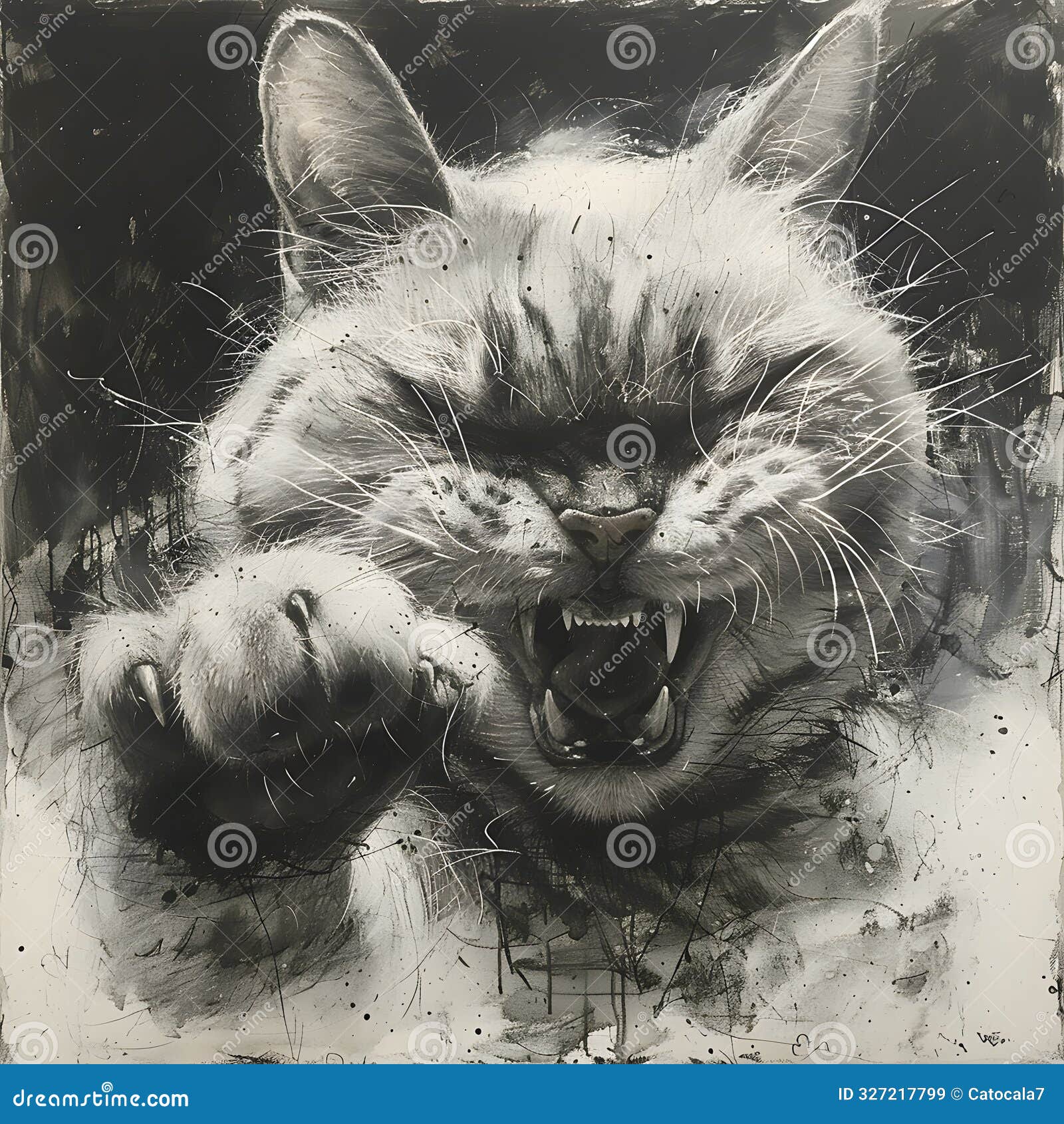 Evil Black Cat Threatens The Red Cat Vector Illustration ...