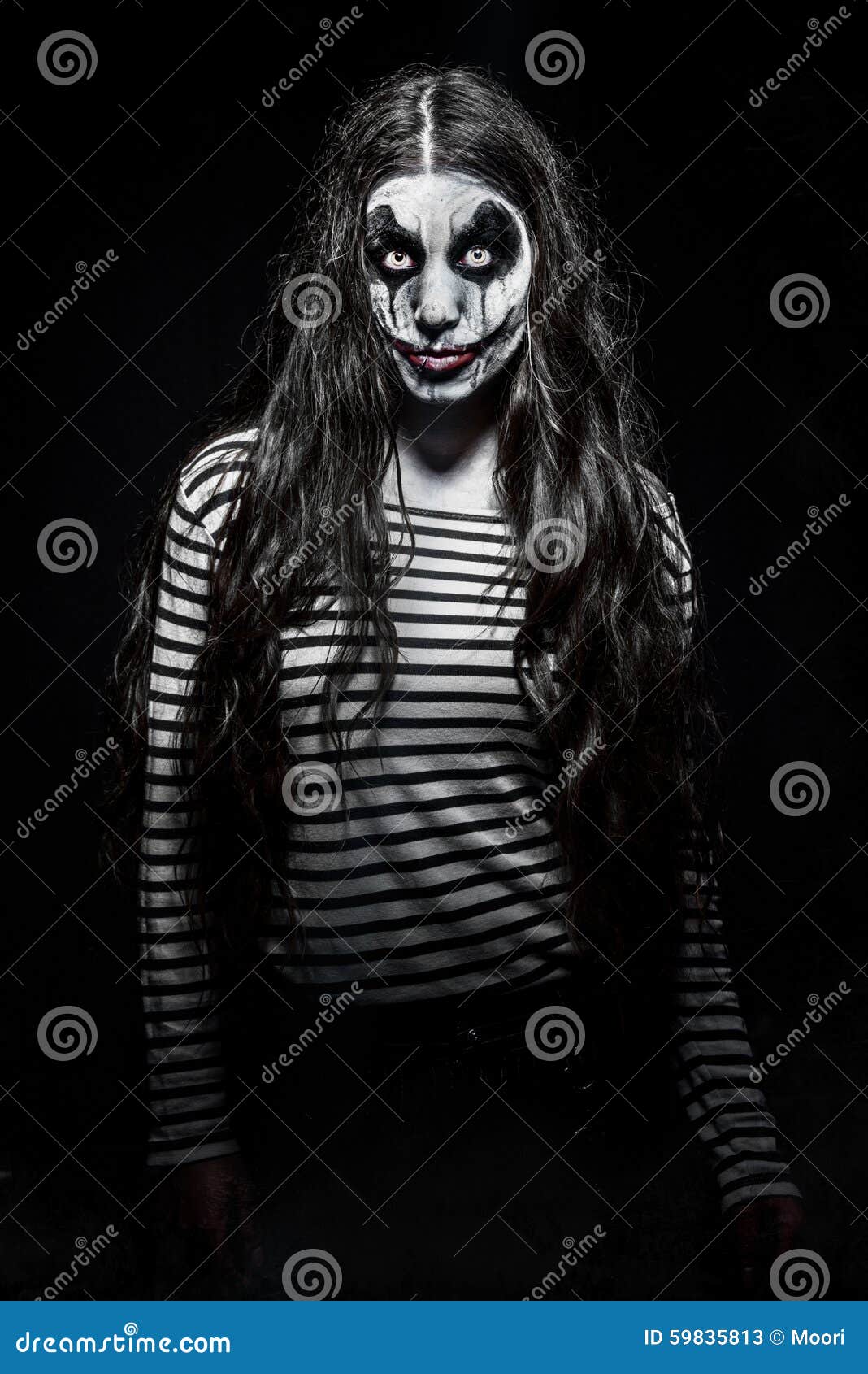 Scary evil clown girl stock image. Image of halloween - 59835813