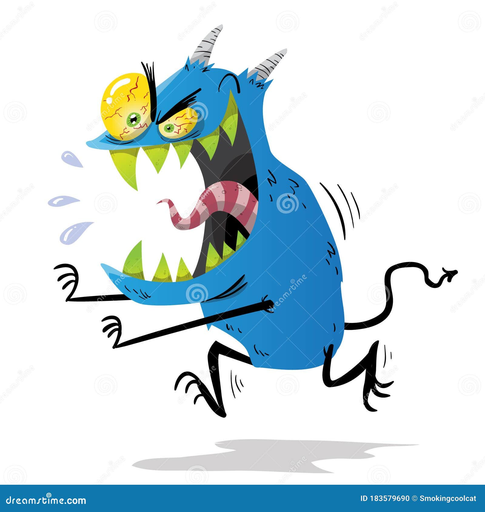 Scary Evil Monster with Long Sharp Teeth Running Stock Vector ...