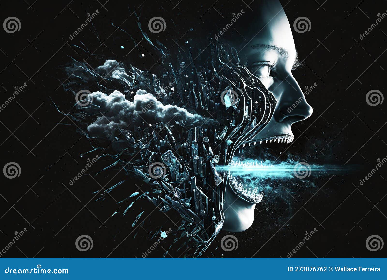 Scary Face of Artificial Intelligence. Generative AI. Stock ...