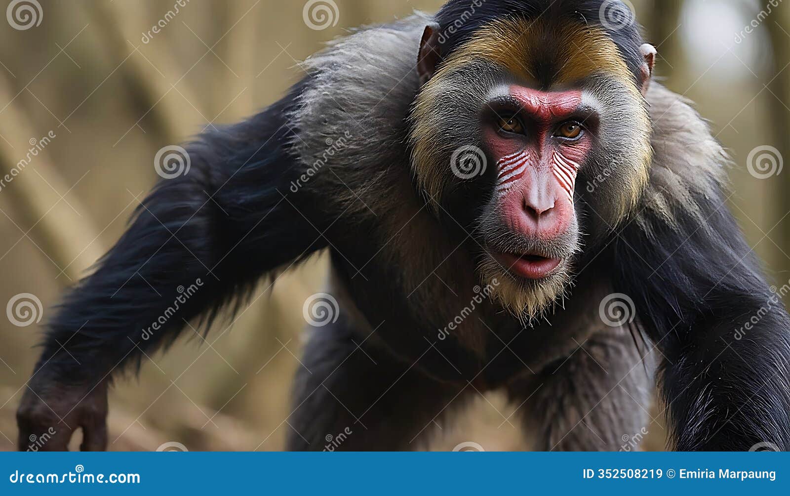 The Scary Face of a Mandrill Monkey Stock Illustration - Illustration ...