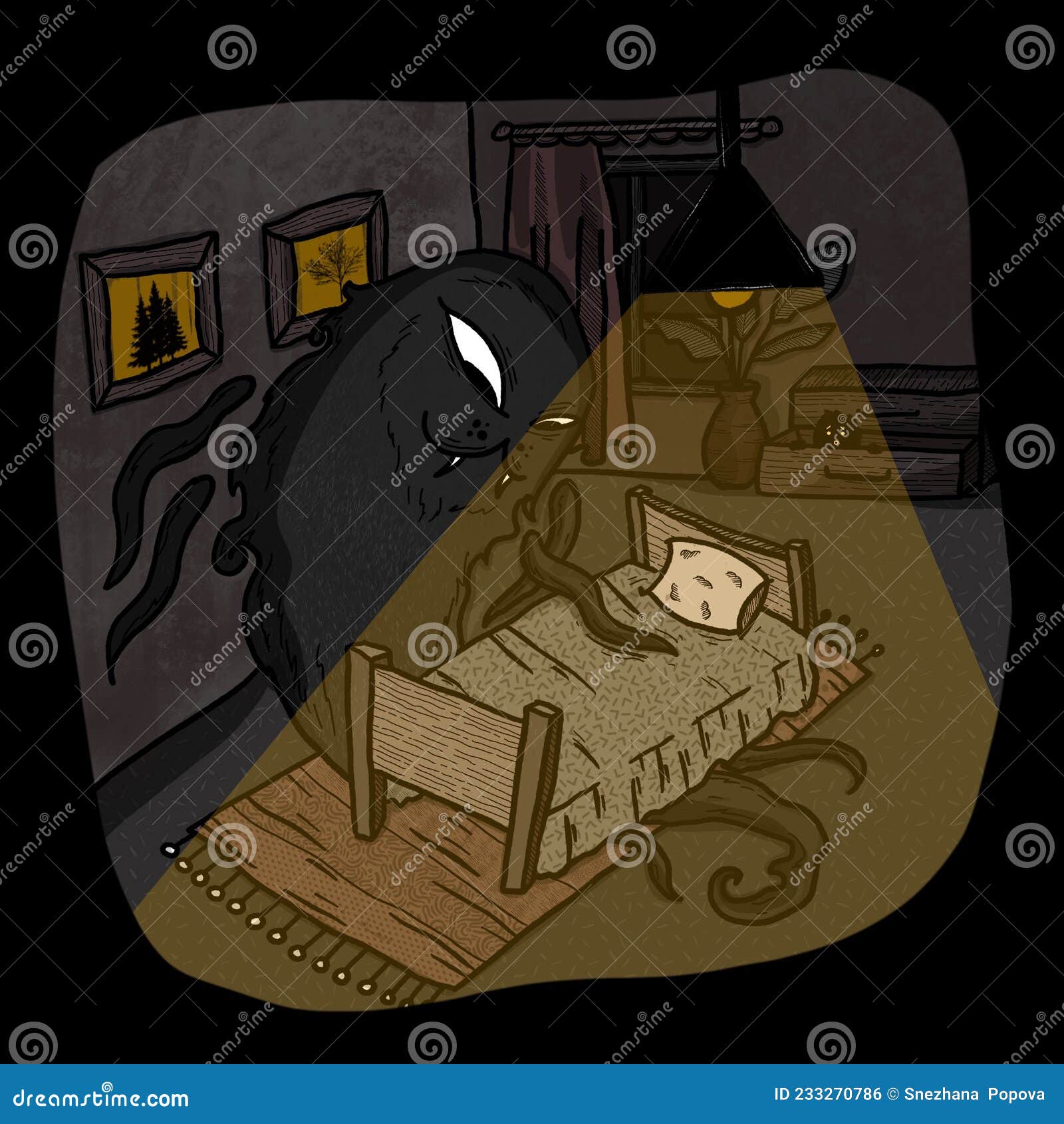 Scary Fairytale Under Bed Monster Stock Illustration - Illustration of ...