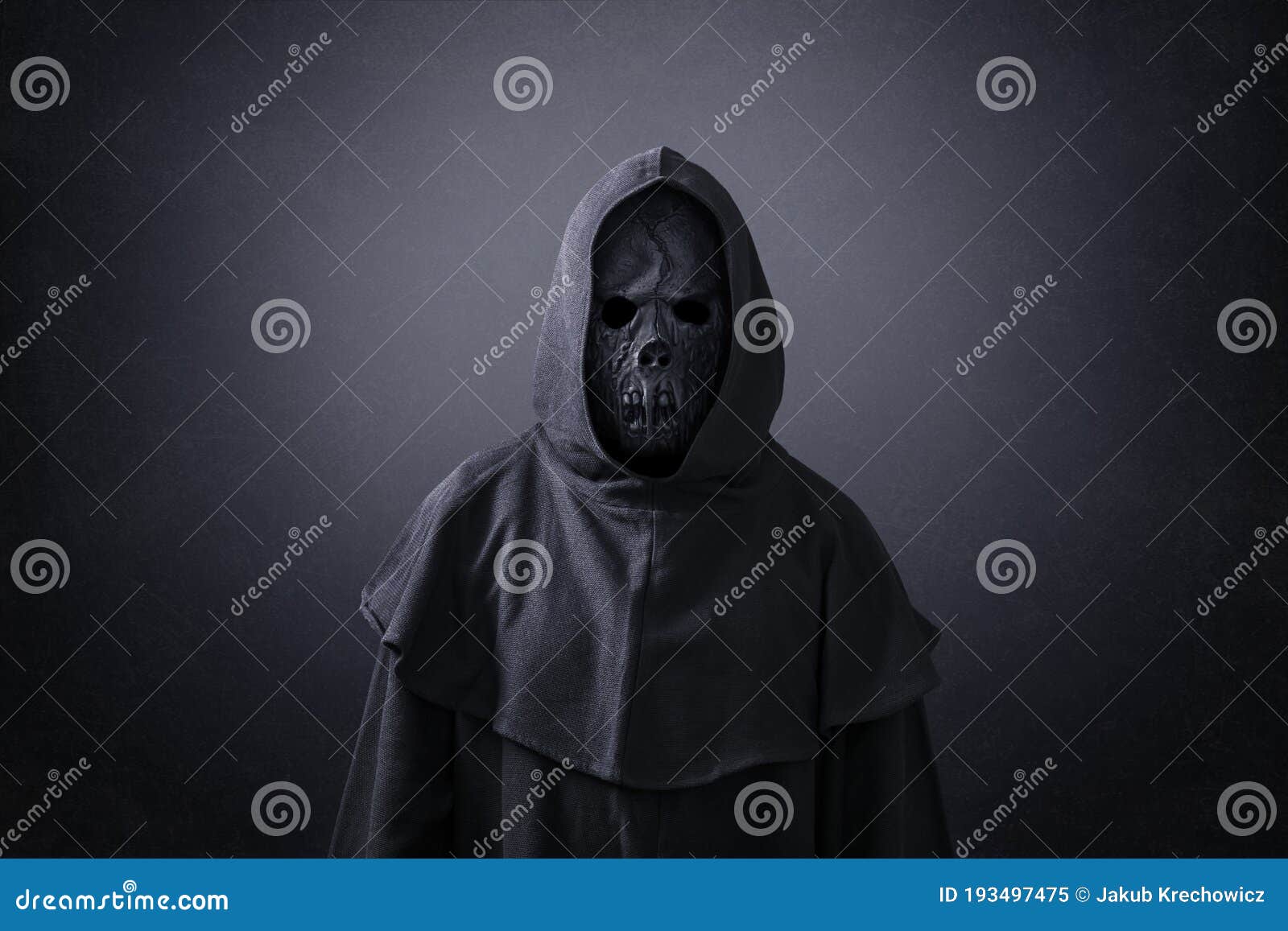 Scary Figure in Hooded Cloak in the Dark Stock Image - Image of death ...