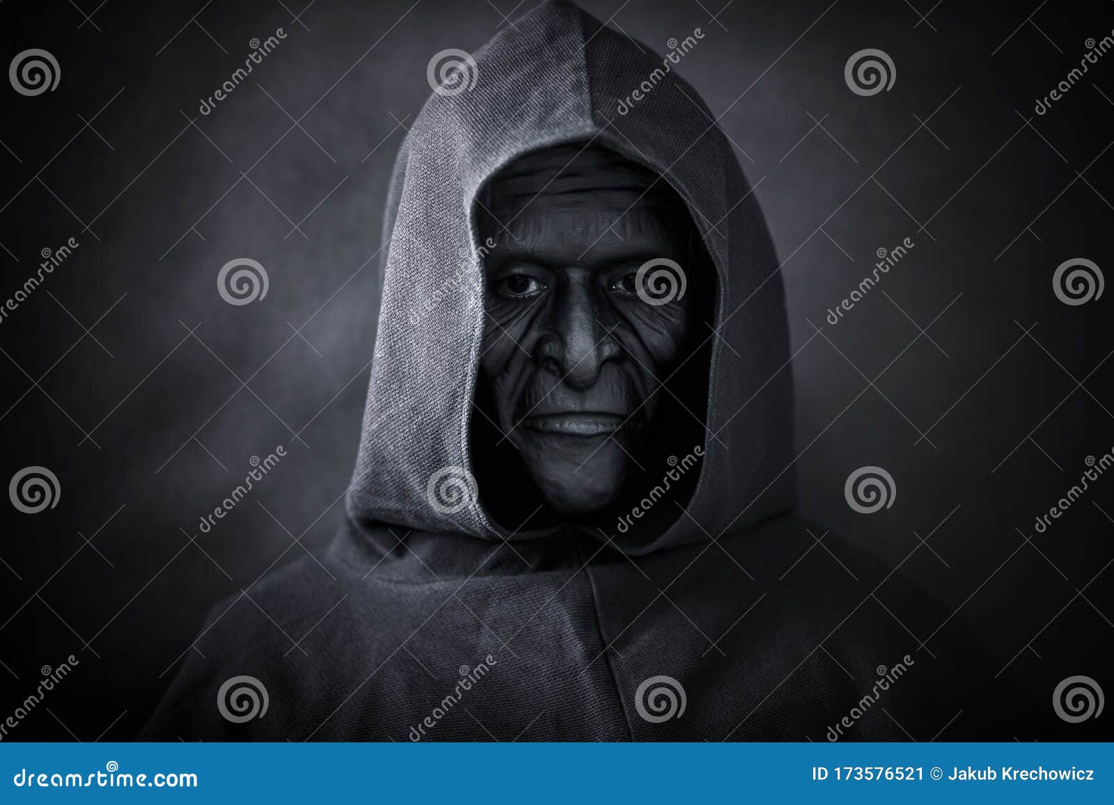 Scary Figure in Hooded Cloak with Mask Stock Image - Image of haunted ...